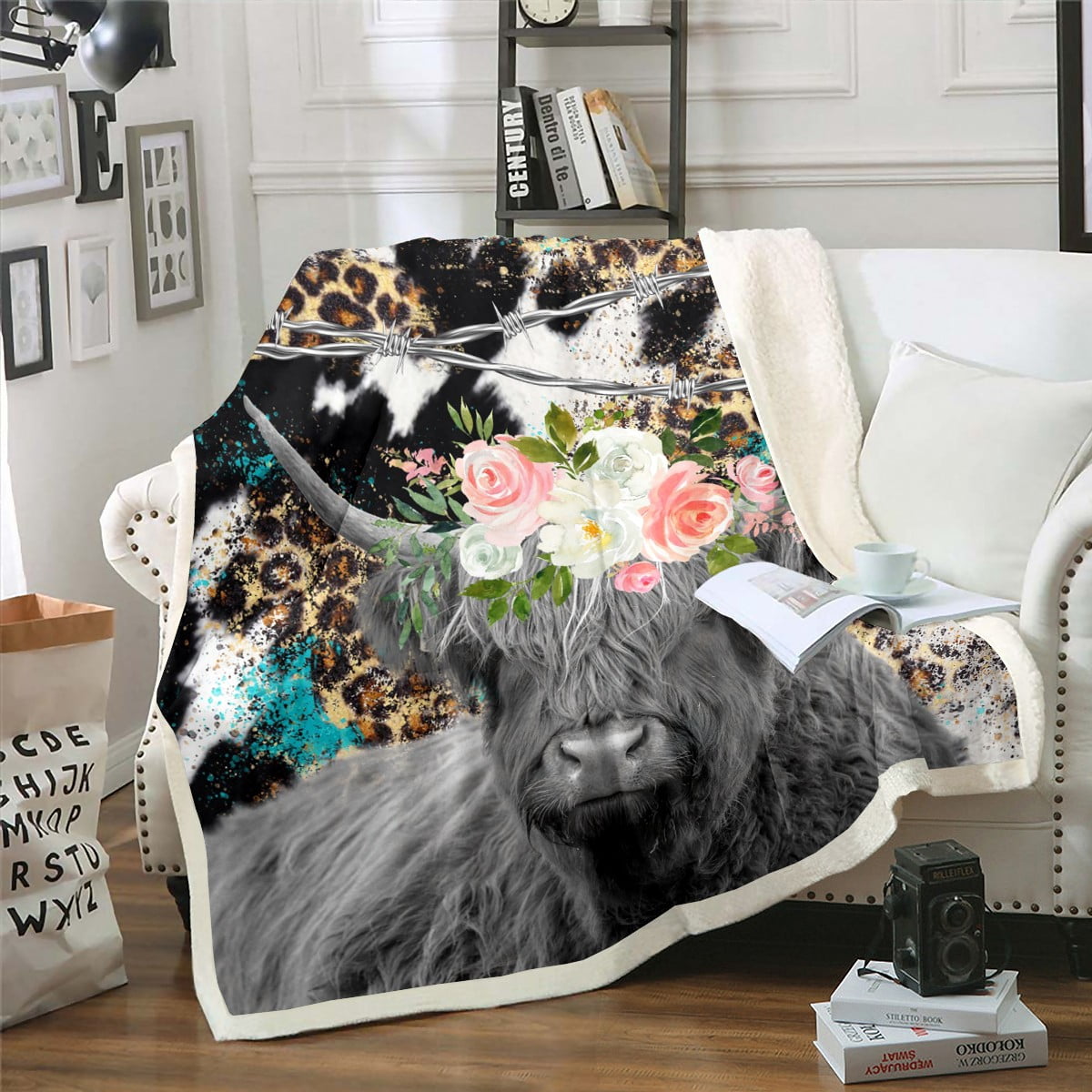 Highland Cow Blanket Cowhide Leopard Print Throw Blanket 60"x80 ...