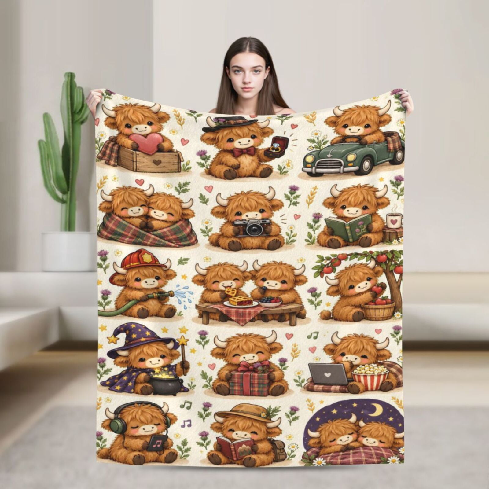 Highland Cow Blanket Gift Cute Scottish Cow Pattern Cozy Soft Farmhouse ...