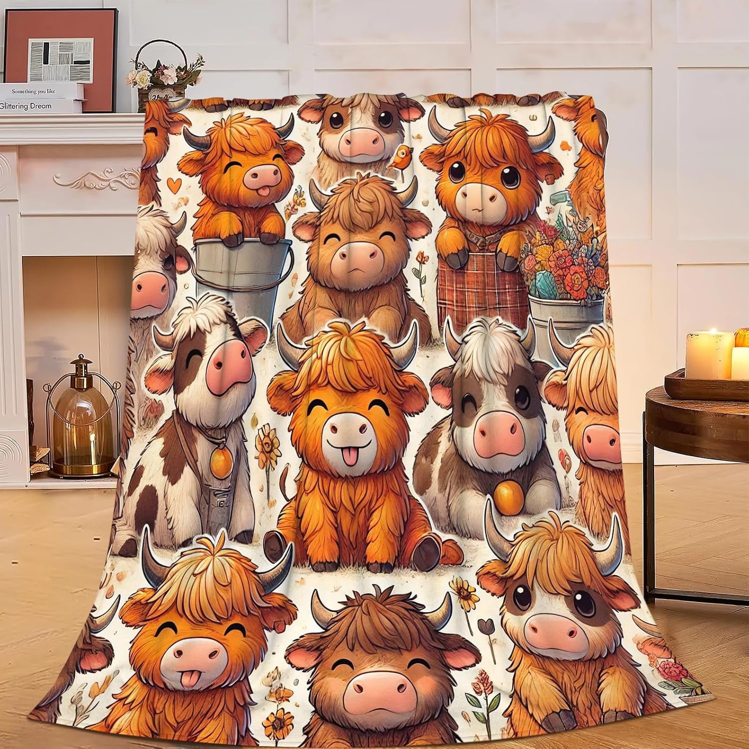 Highland Cow Blanket Soft Warm Cute Cattle Plush Throw Blanket Cozy ...