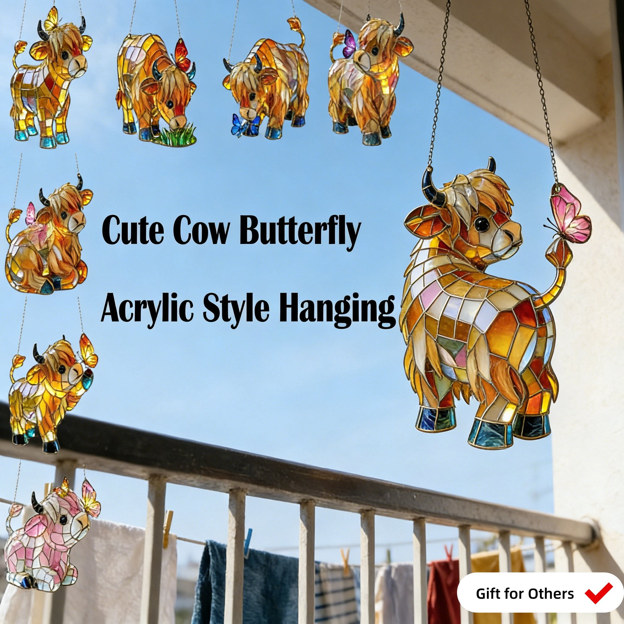 Highland Cow Butterfly Suncatcher, Stained Glass Style Window Hanging ...