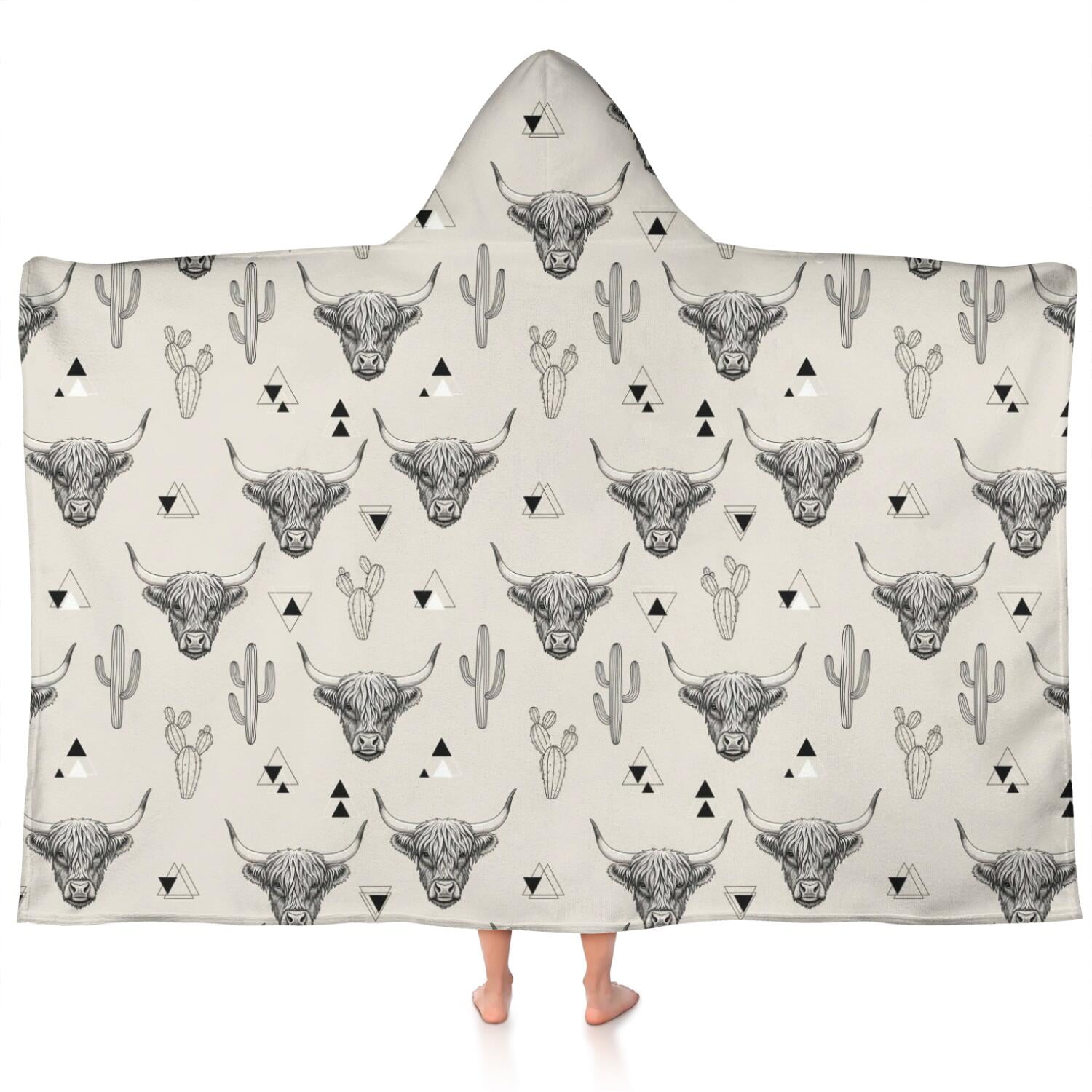 Highland Cow Cactus Triangle Pattern Hooded Bath Towel，60"x35" for Ages ...