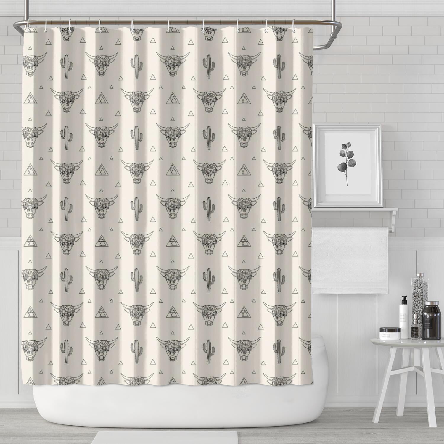 Highland Cow Cactus Triangle Pattern Shower Curtain 84"x72" ,Bathroom ...
