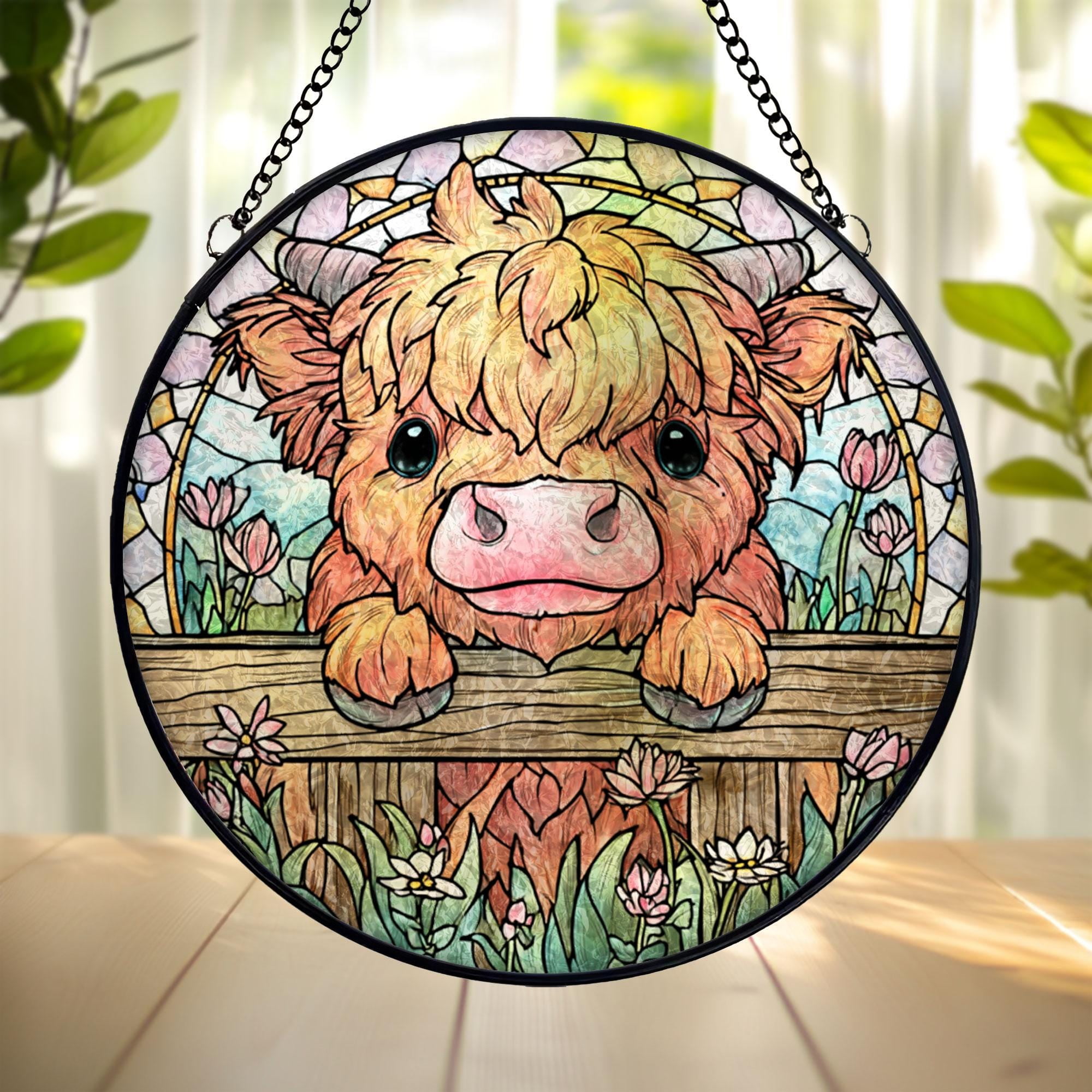 Highland Cow Calf Suncatcher, Stained Glass Style Acrylic Window ...