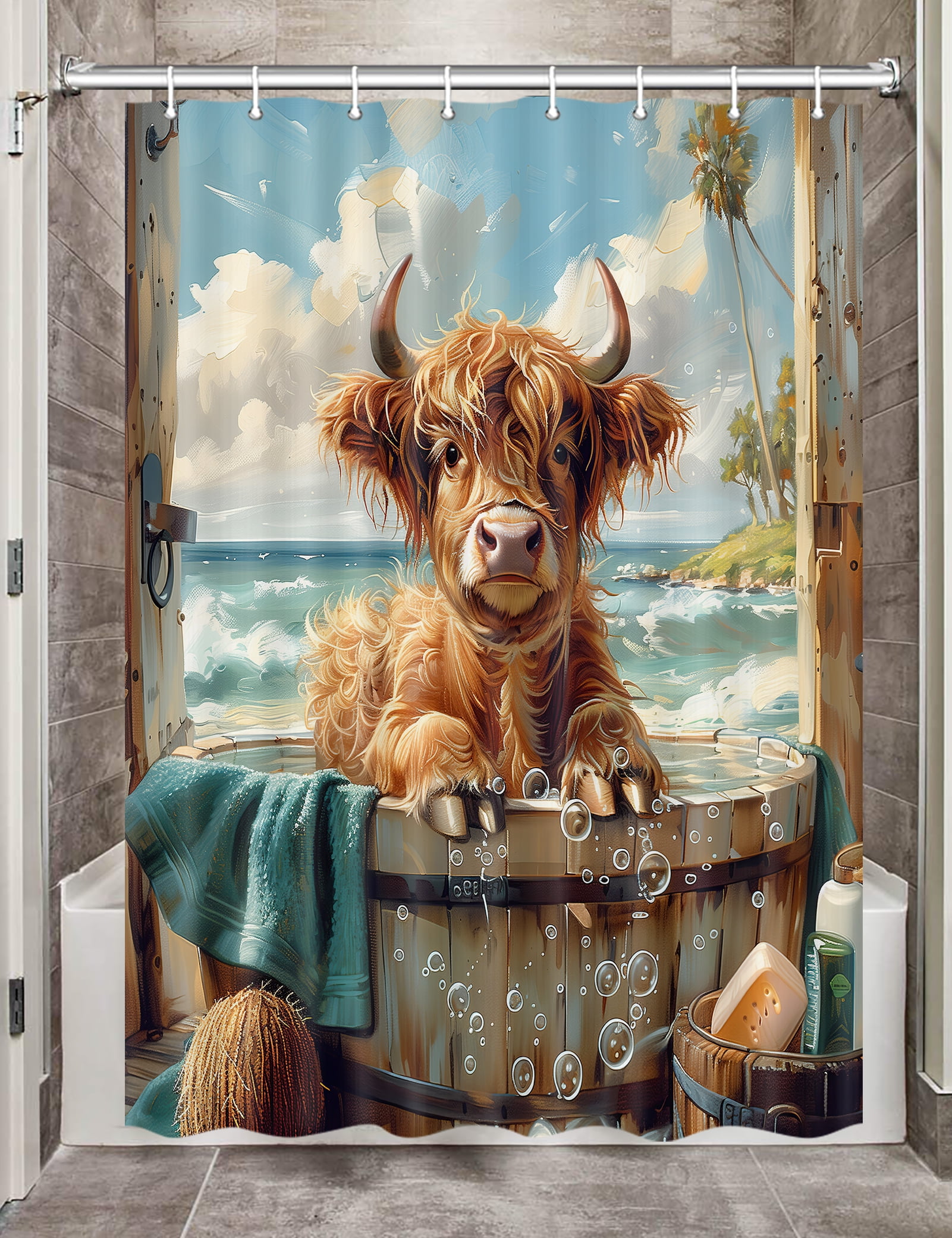Highland Cow Camper RV Shower Curtain for Travel Trailer Bathroom, Cute ...