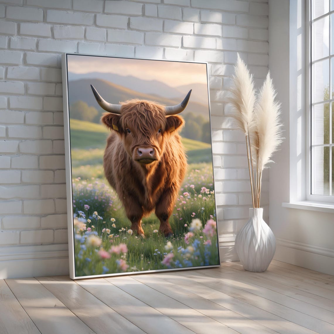 Highland Cow Canvas Poster | Rustic Farm Animal Wall Art | Country ...