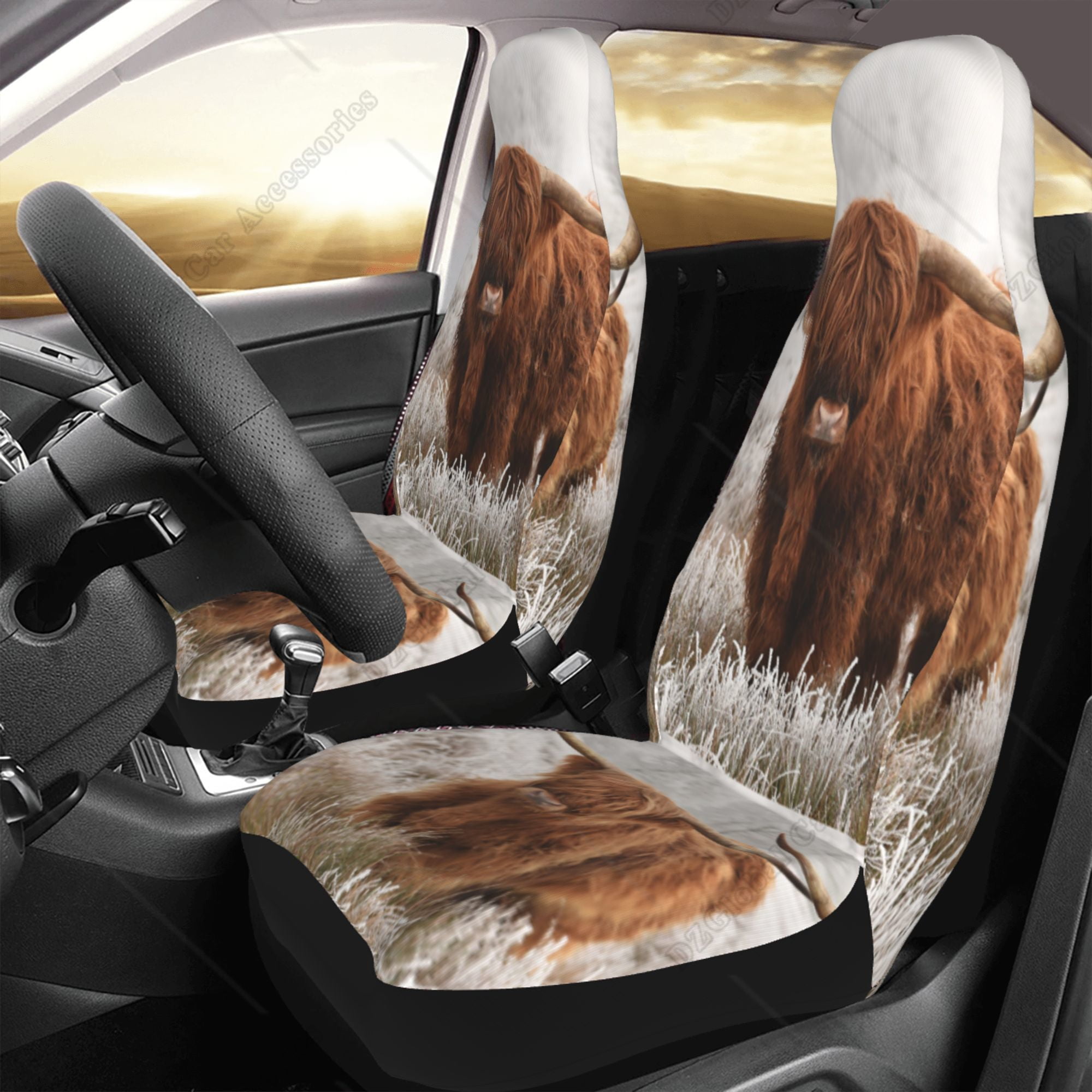 Highland Cow Cattle Auto Seat Cover Front Seats Set of 2 Car Interior ...