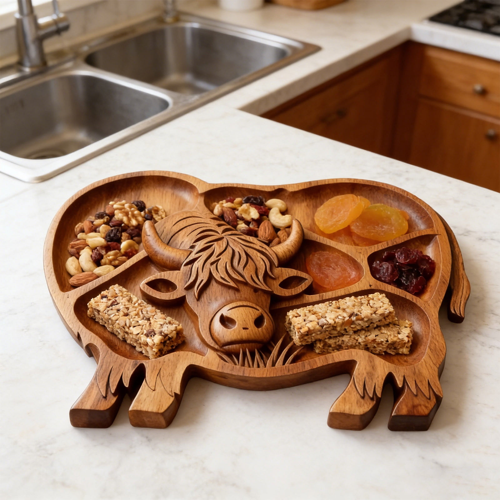 Highland Cow Charcuterie Board, Multi-Compartment Food Service Display ...