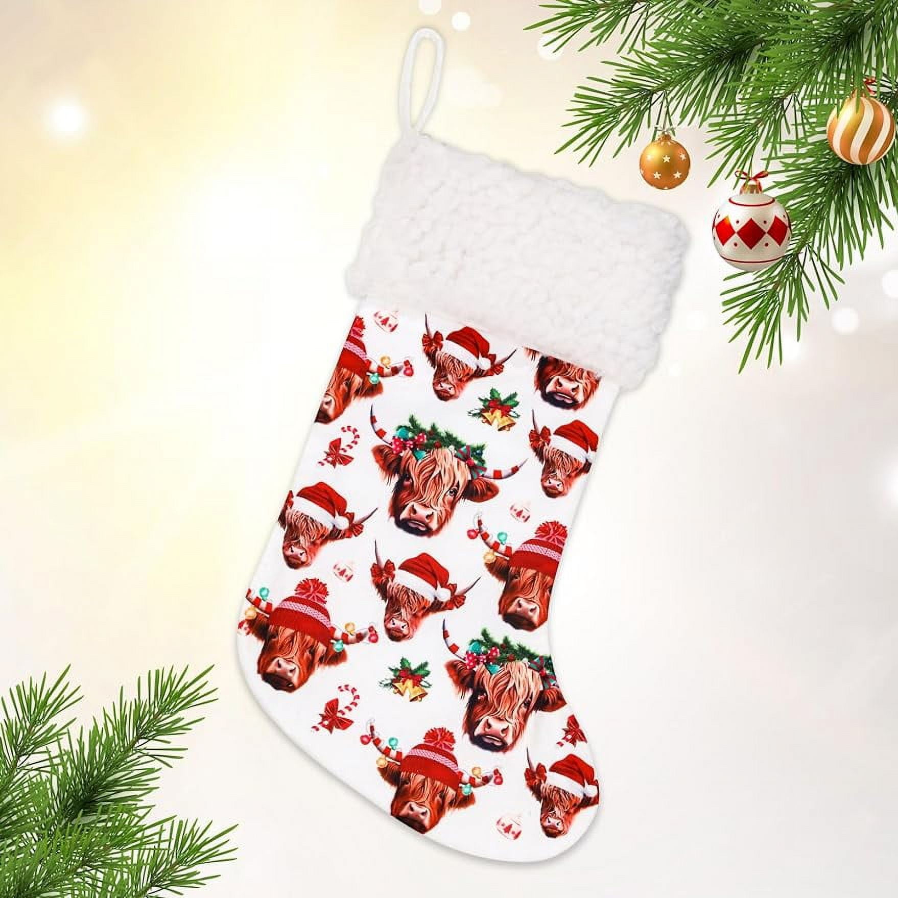 Highland Cow Christmas Stocking, Large Size Rustic Farmhouse Hanging ...