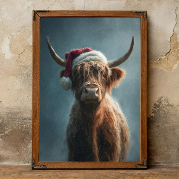Highland Cow Christmas Wall Art Print, Rustic Farmhouse Holiday Décor ...