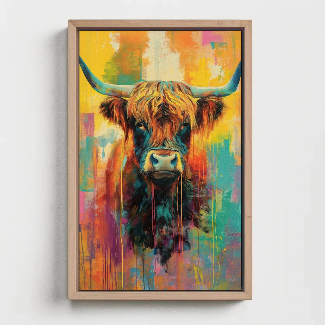 Highland Cow Colourful Oil Painting Canvas Print Scottish Wall Decor ...
