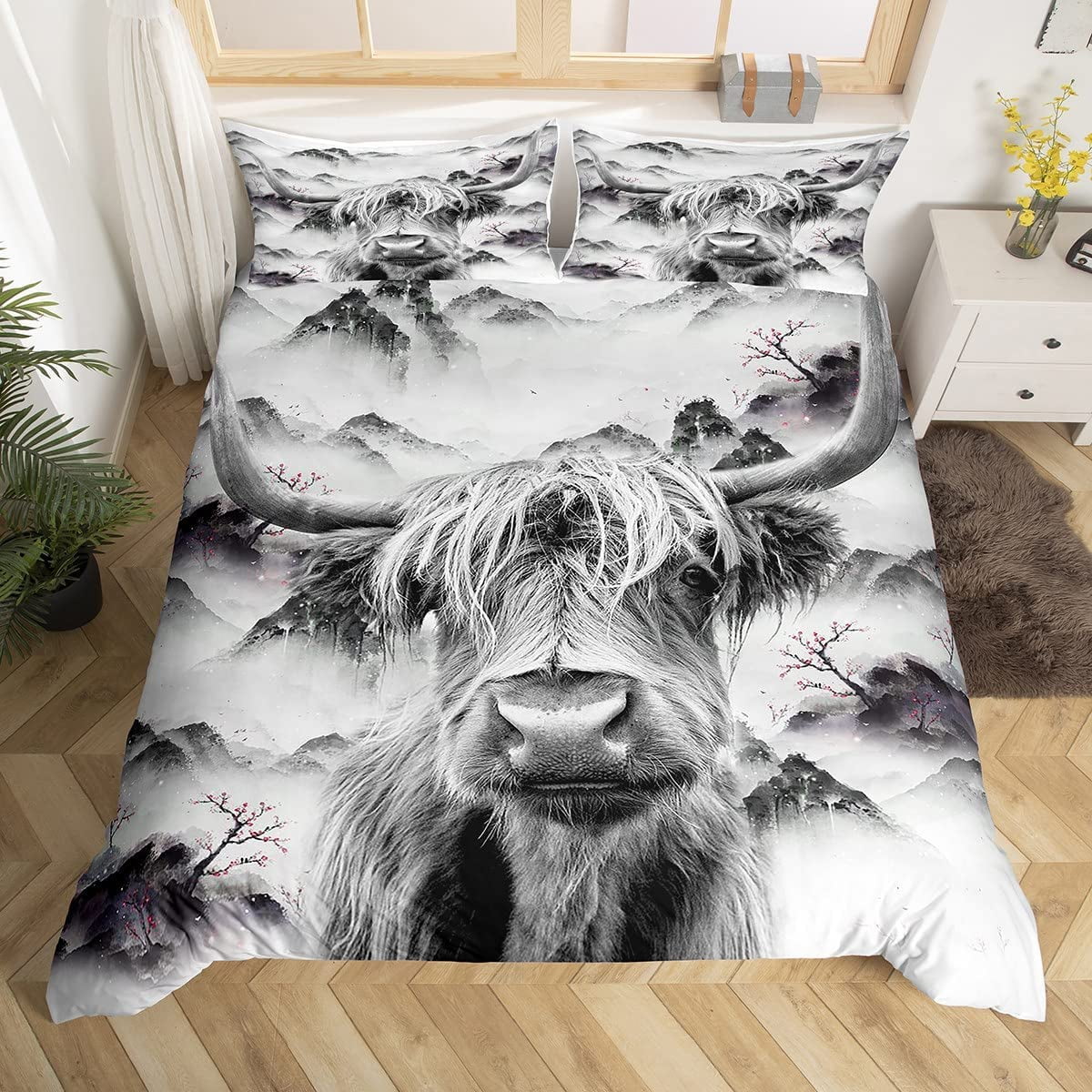 Highland Cow Comforter Cover Bull Cattle Bedding Set Highland Cow Hairy Cow Animal Duvet Cover ...
