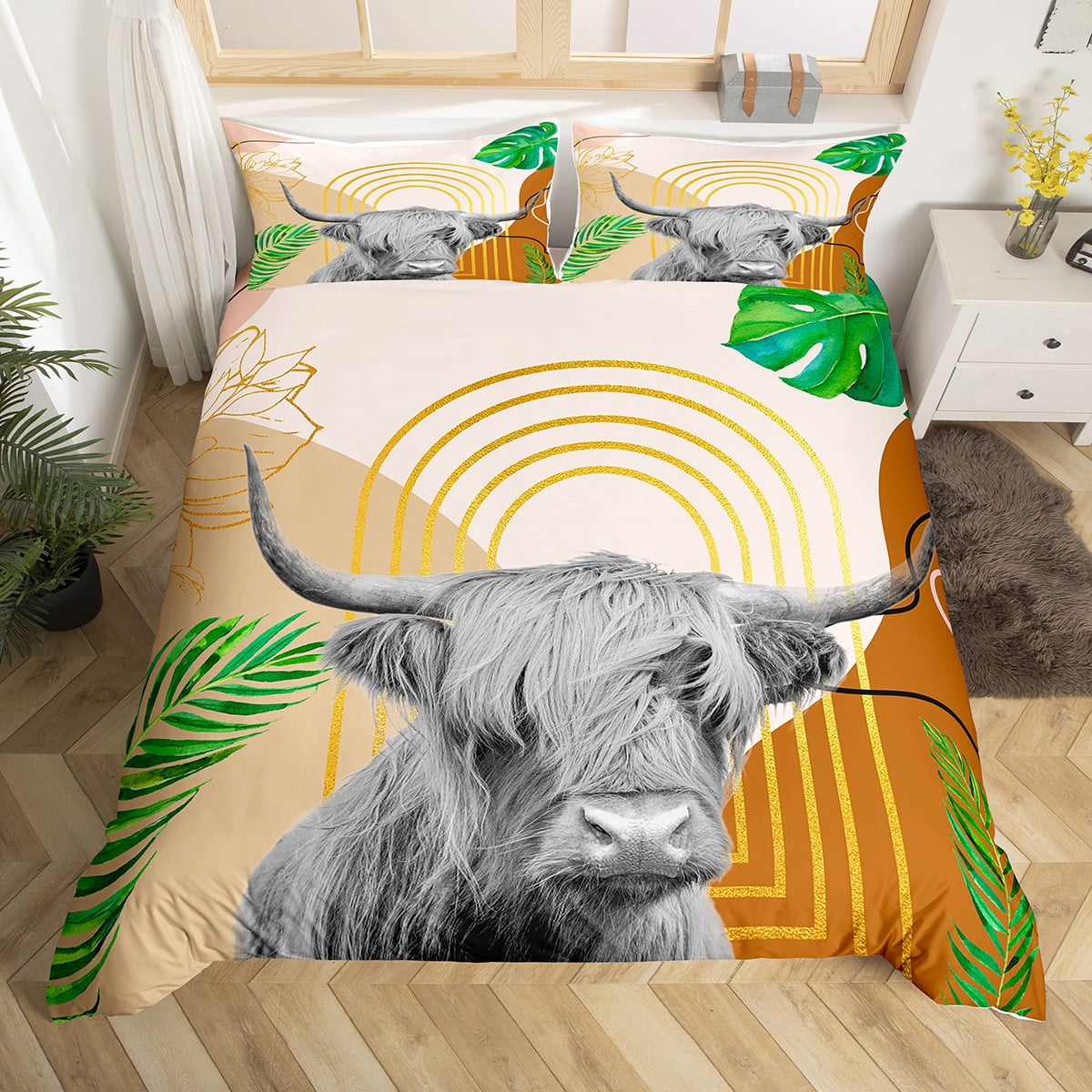 Highland Cow Comforter Cover Twin Size Western Wild Animal Duvet Cover Abstract Art Bull Cattle ...
