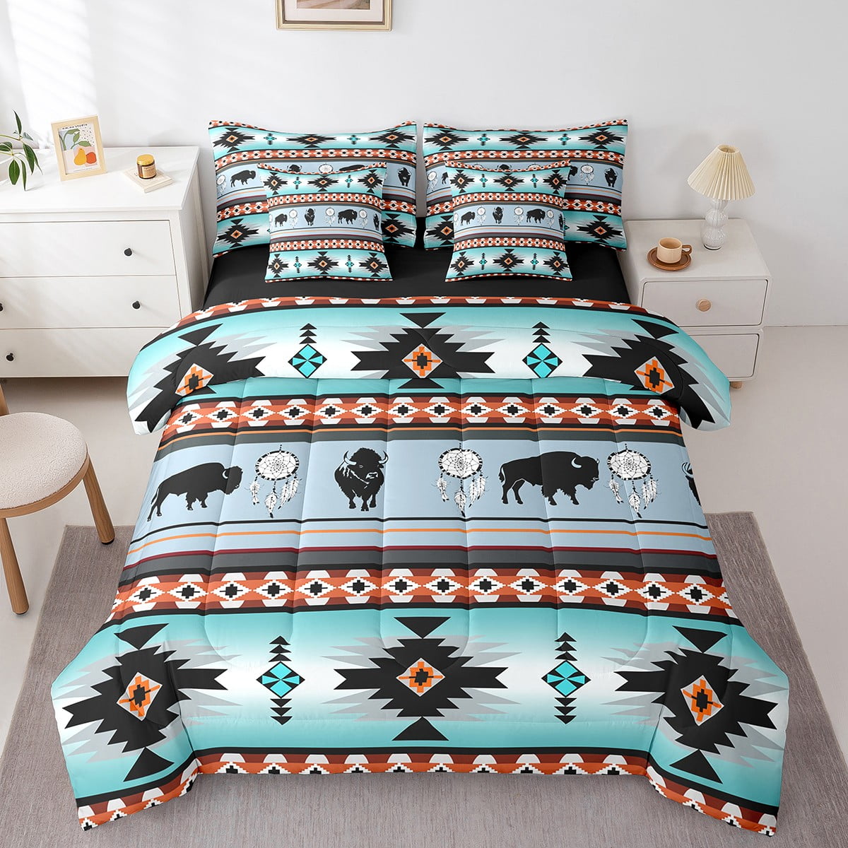 Highland Cow Comforter Set 7 Piece Bed in a Bag Twin,Exotic Dream Catchers Bedding Set Western ...