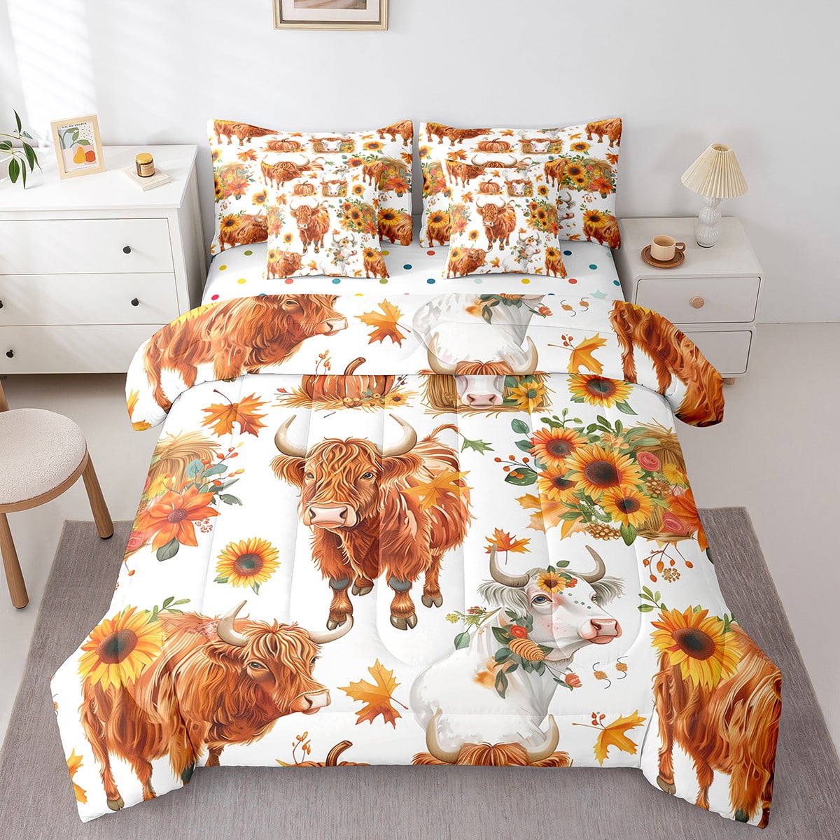 Highland Cow Comforter Set 7 Piece Bed in a Bag Twin,Sunflower Bedding ...