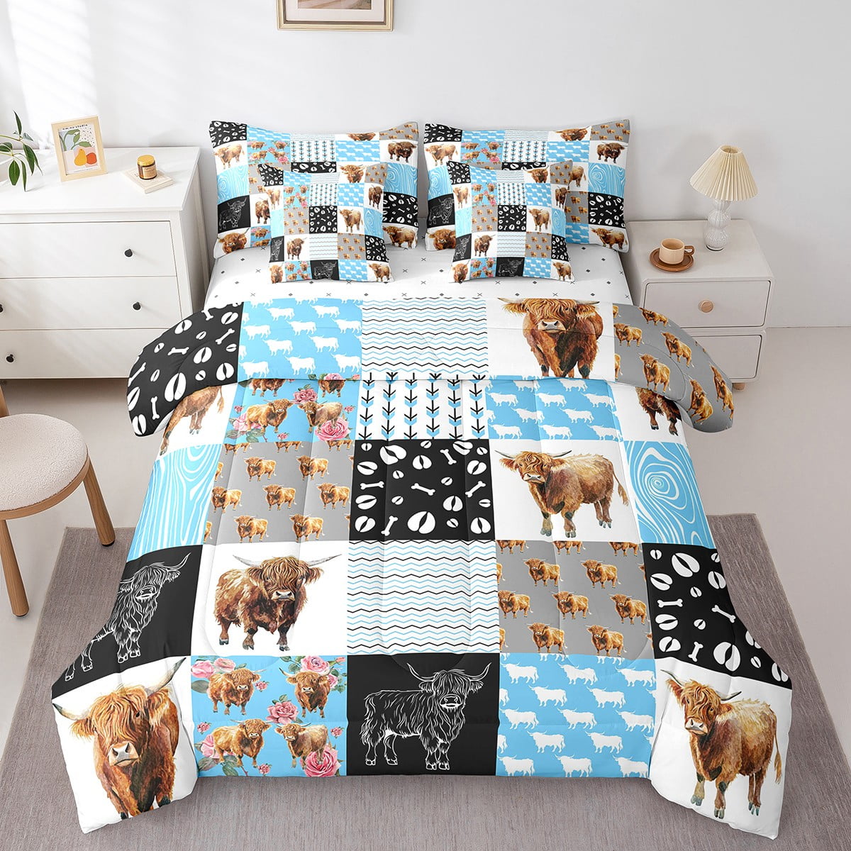 Highland Cow Comforter Set 7 Piece Bed in a Bag Twin,Western Animals ...