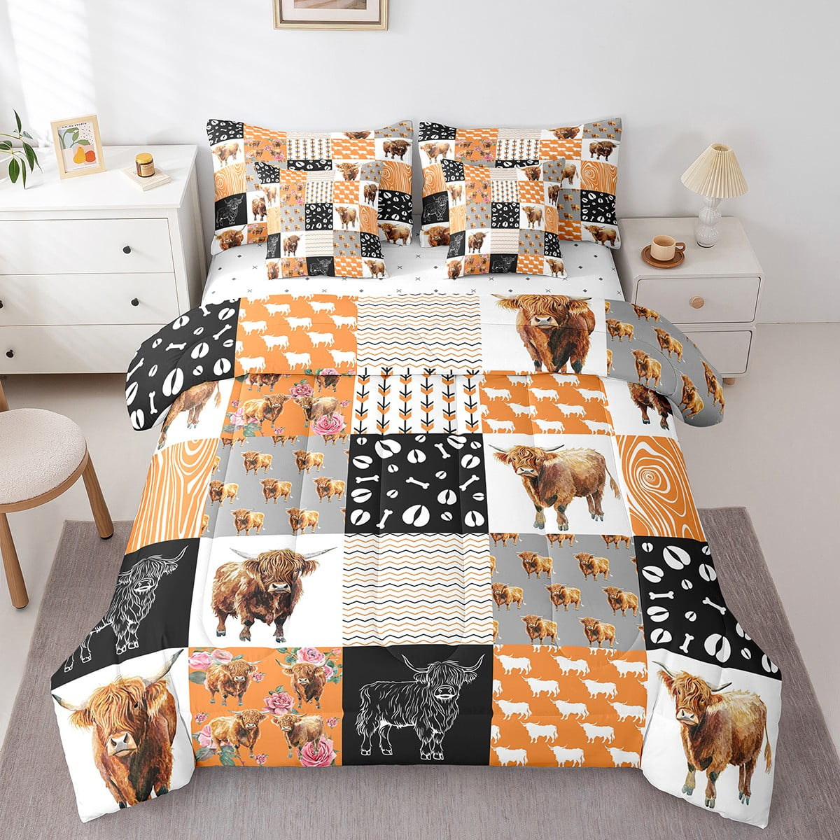 Highland Cow Comforter Set 7 Piece Bed in a Bag Twin,Western Animals ...