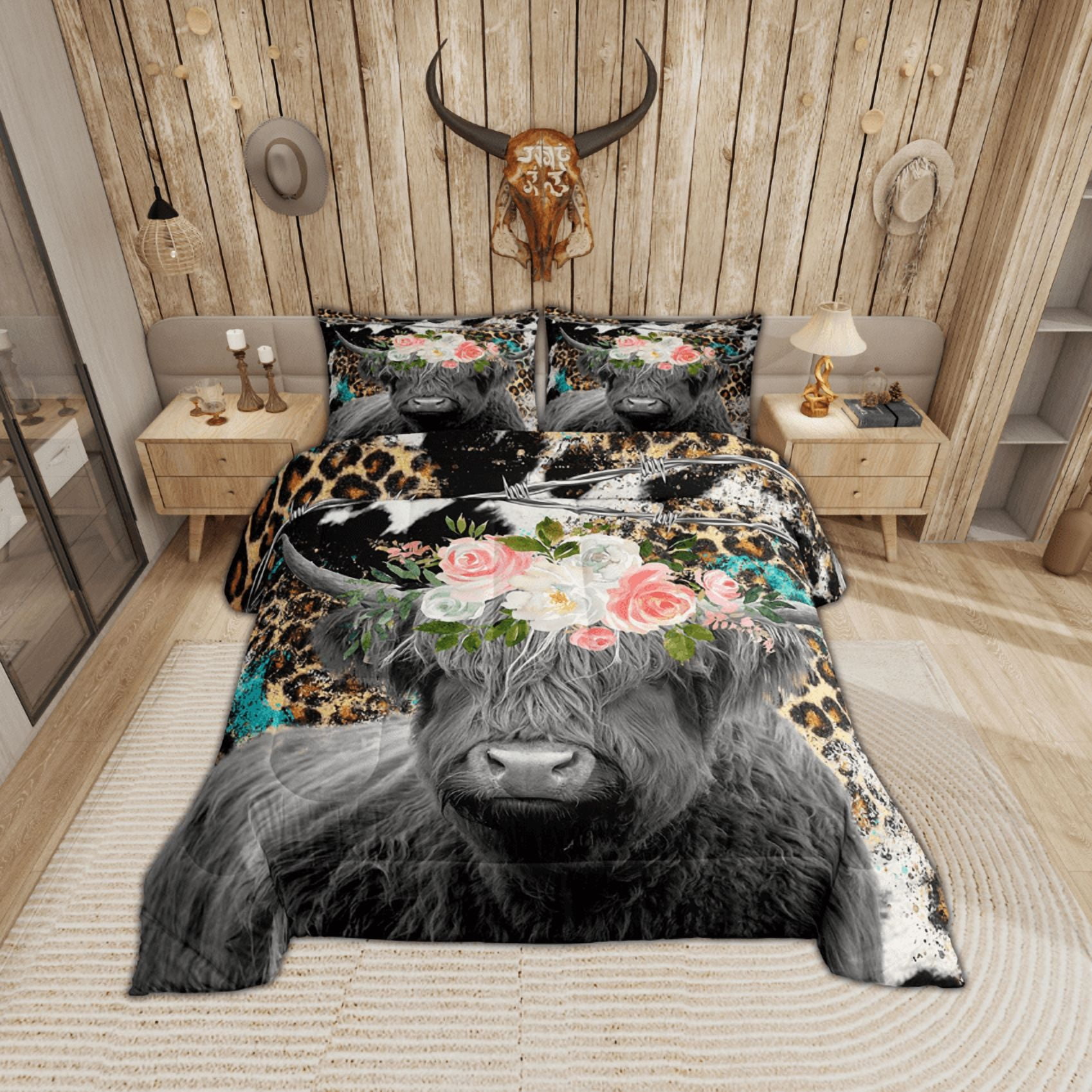 Highland Cow Comforter Set Cowhide Leopard Print Bedding Set King ...