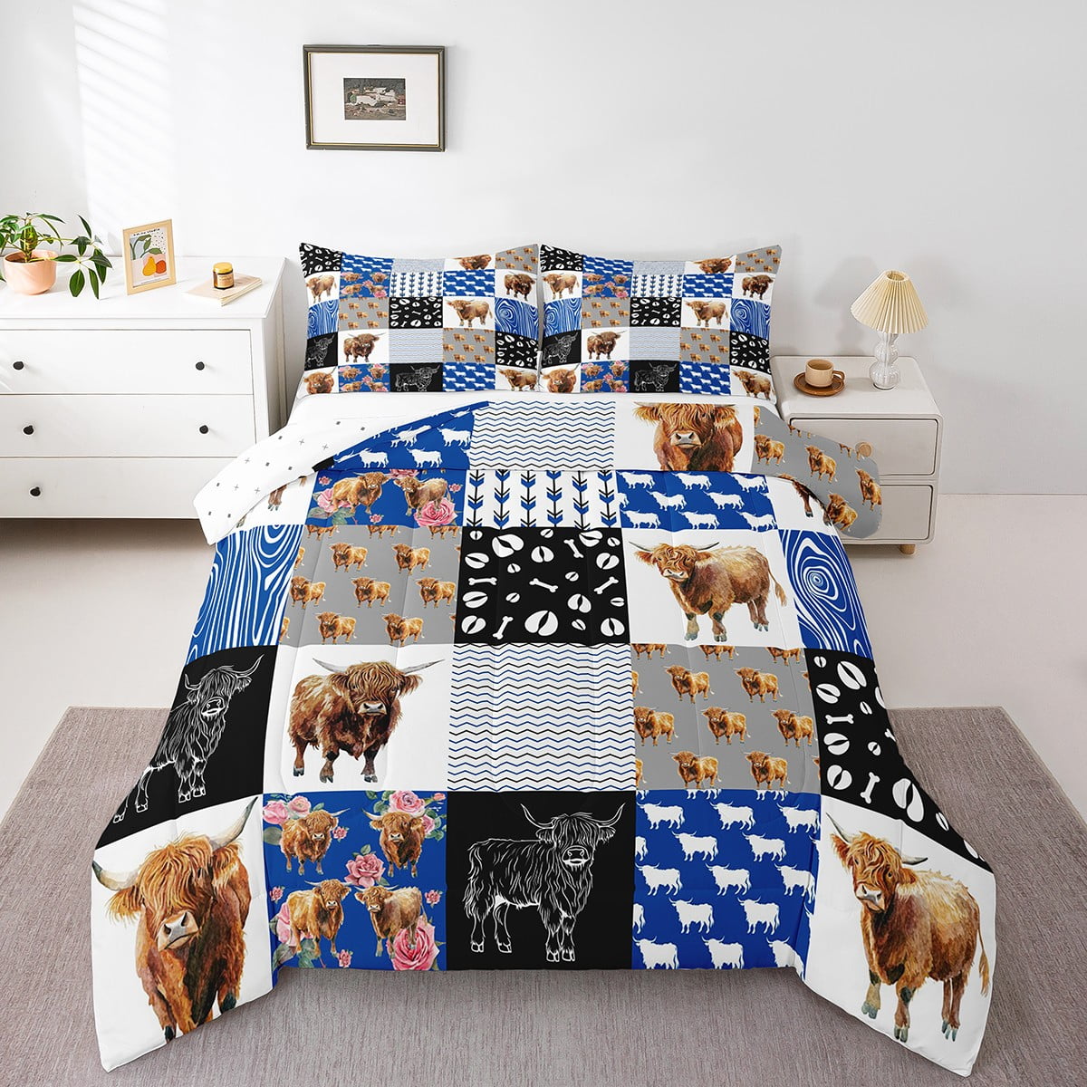 Highland Cow Comforter Set Farm Animals King Bedding Set,Western Cowboy Longhorn Bull Cattle ...