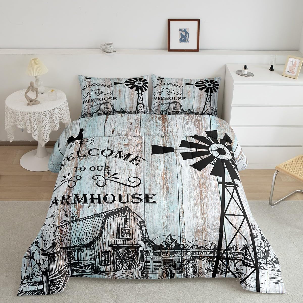 Highland Cow Comforter Set Garden Windmill Decor Farmhouse Bedding Set ...
