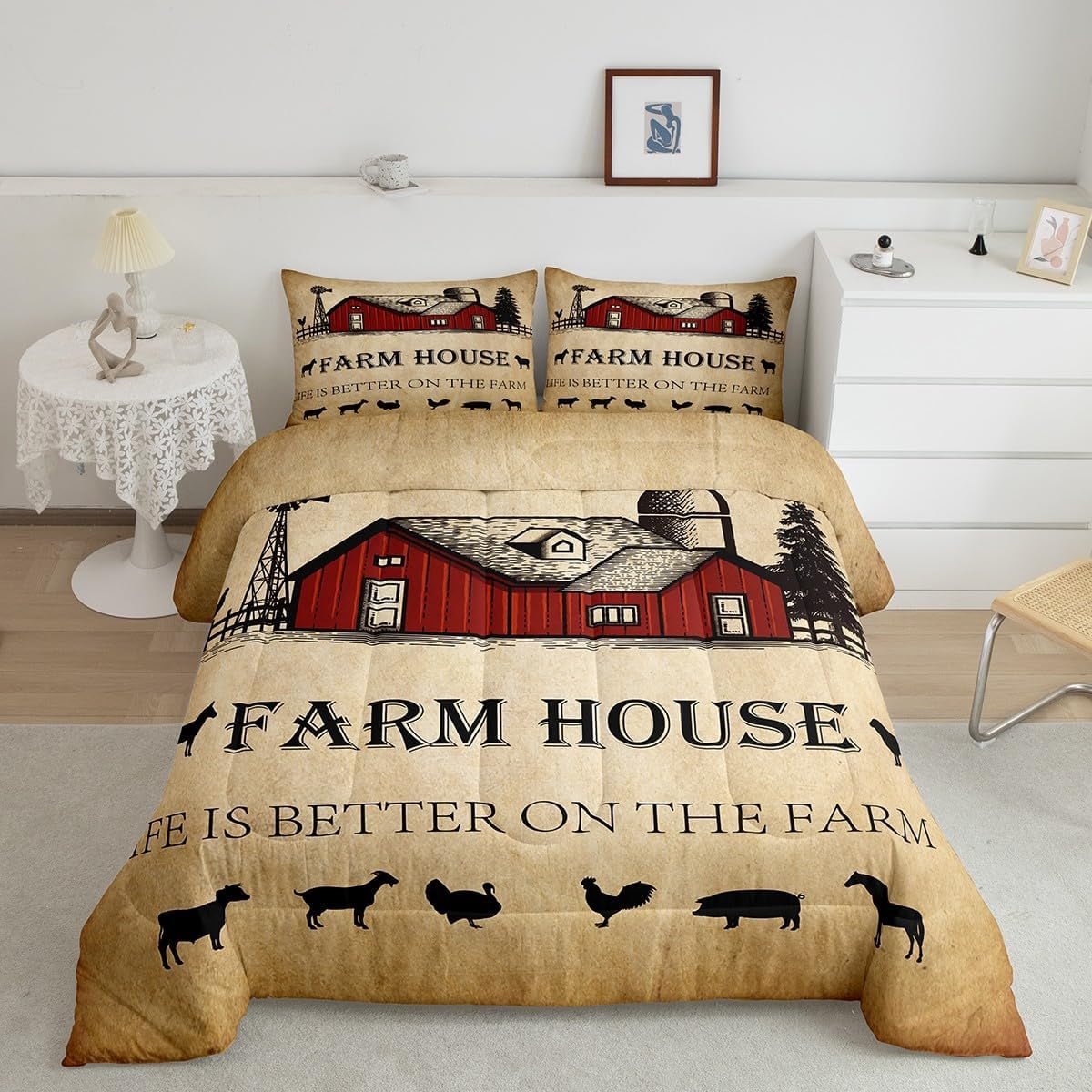 Highland Cow Comforter Set Garden Windmill Decor Farmhouse Bedding Set ...