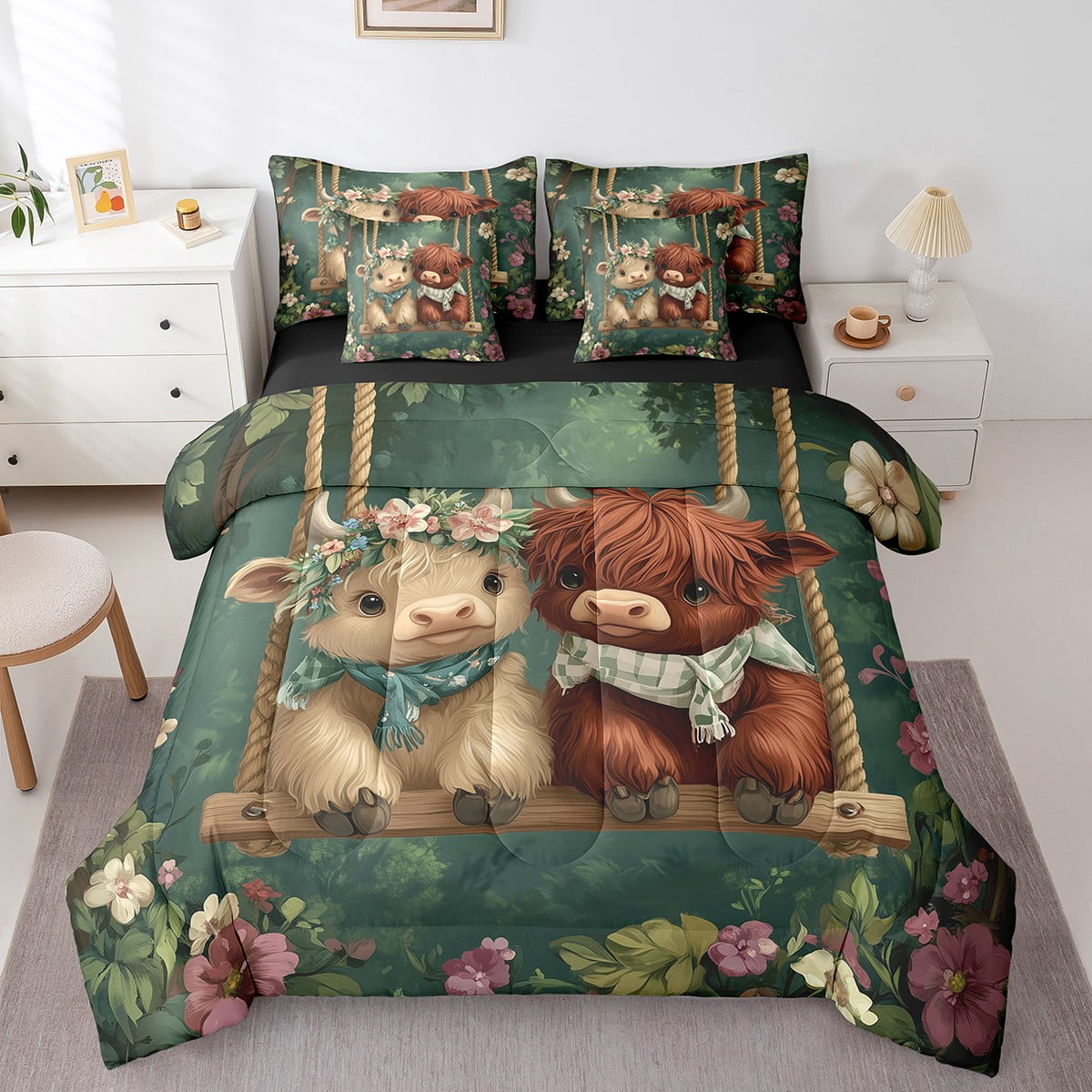 Highland Cow Comforter Set Queen Size,Western Cow Bedding Set Teens ...