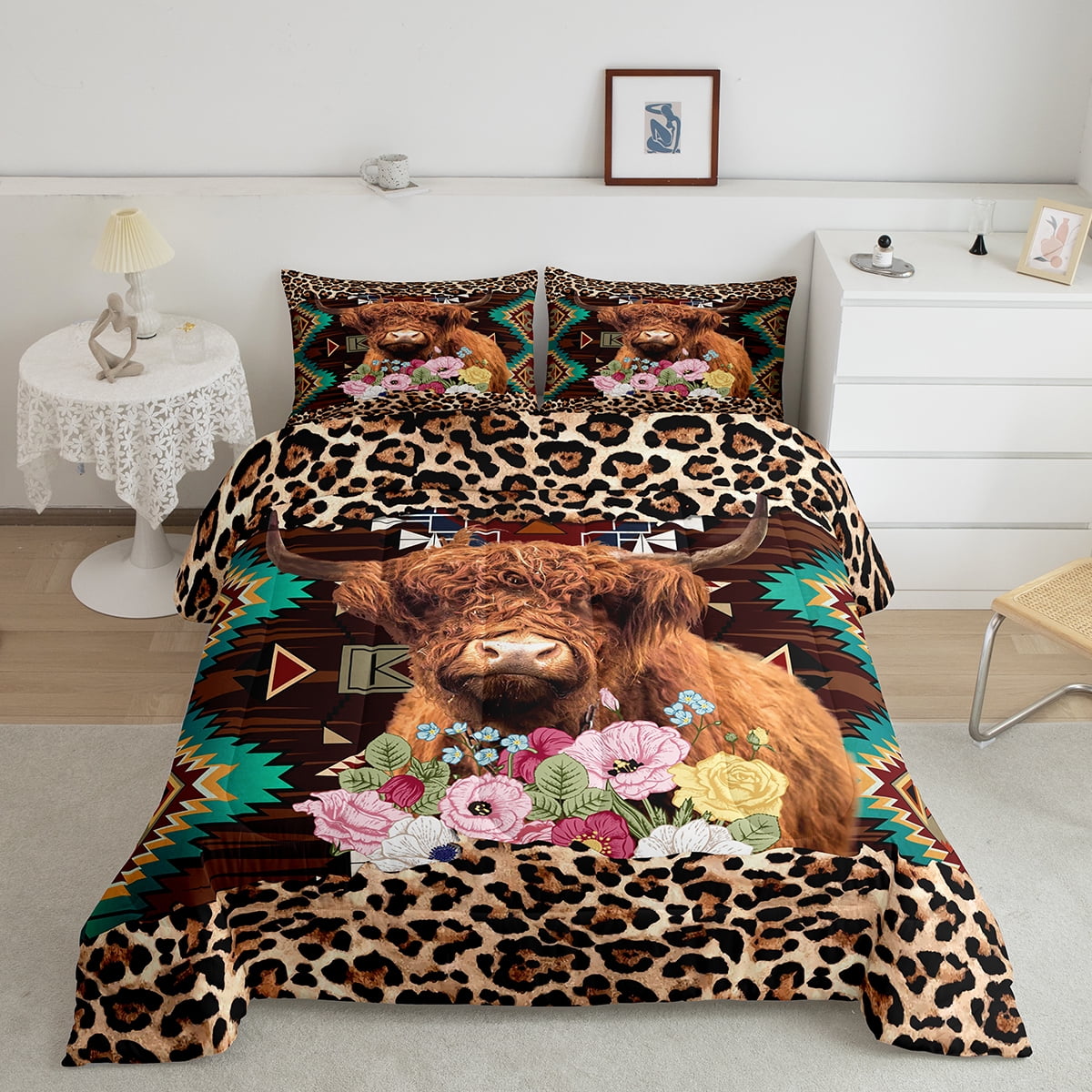 Highland Cow Comforter Set Western Bedding Sets Full,Ethnic Tribal ...