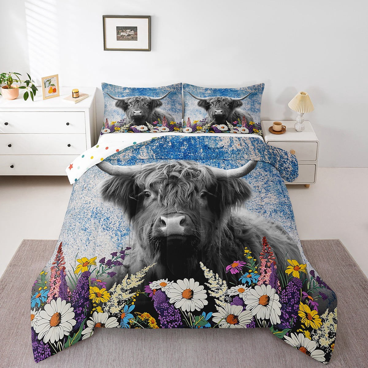 Highland Cow Comforter Set Abstract Blue Ombre Bedding Sets Full ...