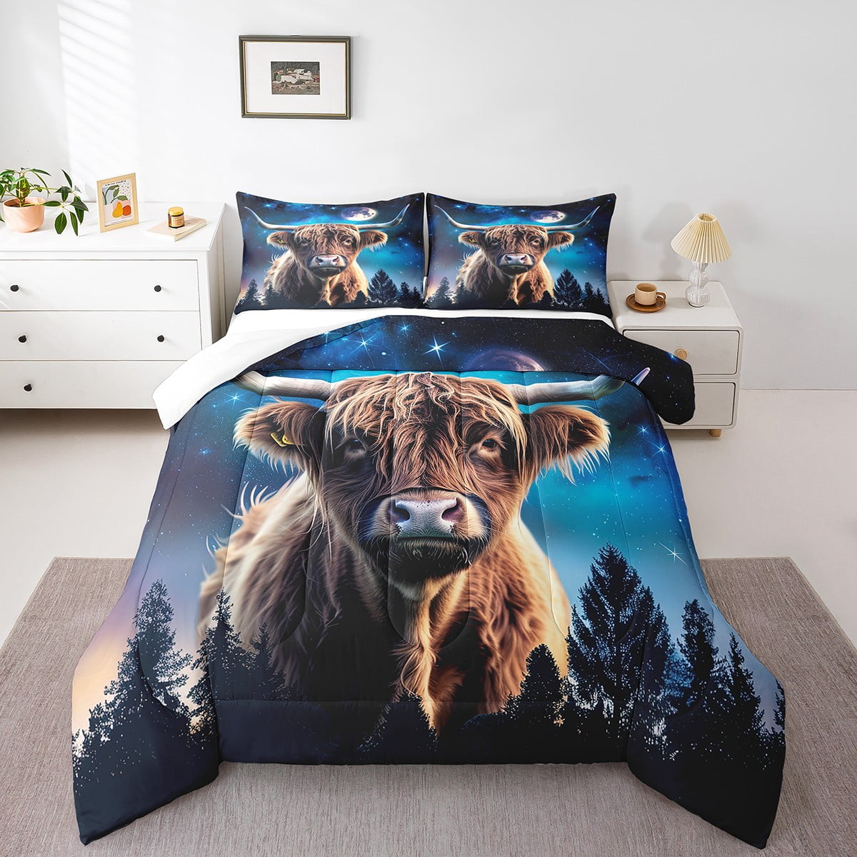 Highland Cow Comforter Set Bull Cattle Bedding Comforter Sets Full,Farm ...