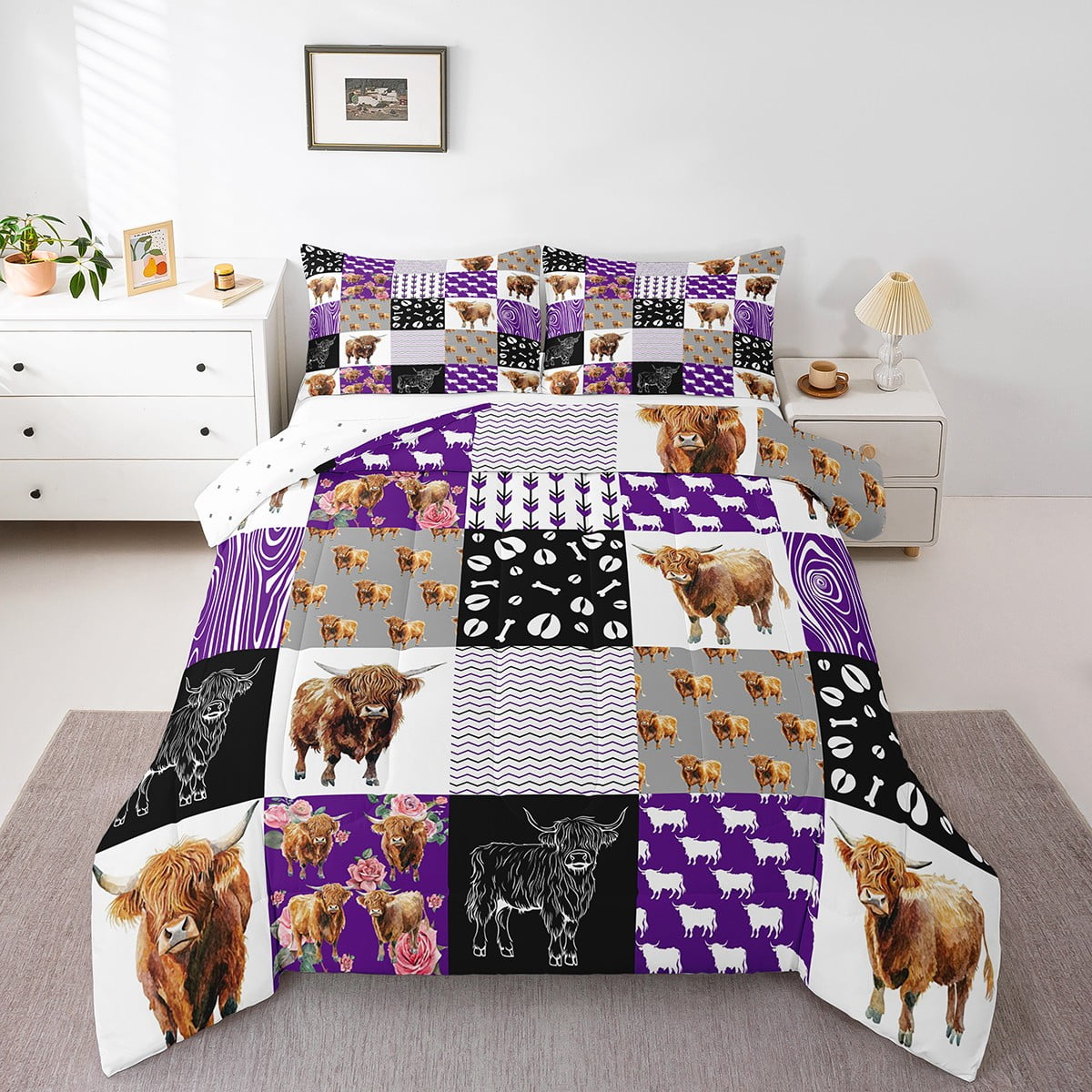 Highland Cow Comforter Set Farm Animals Girl Toddler Bedding Set ...