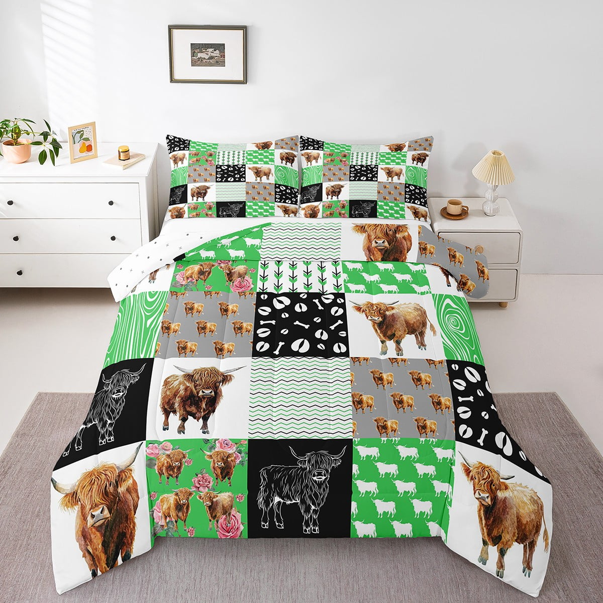 Highland Cow Comforter Set Western Animals Bed Set,Cowgirl Farm ...