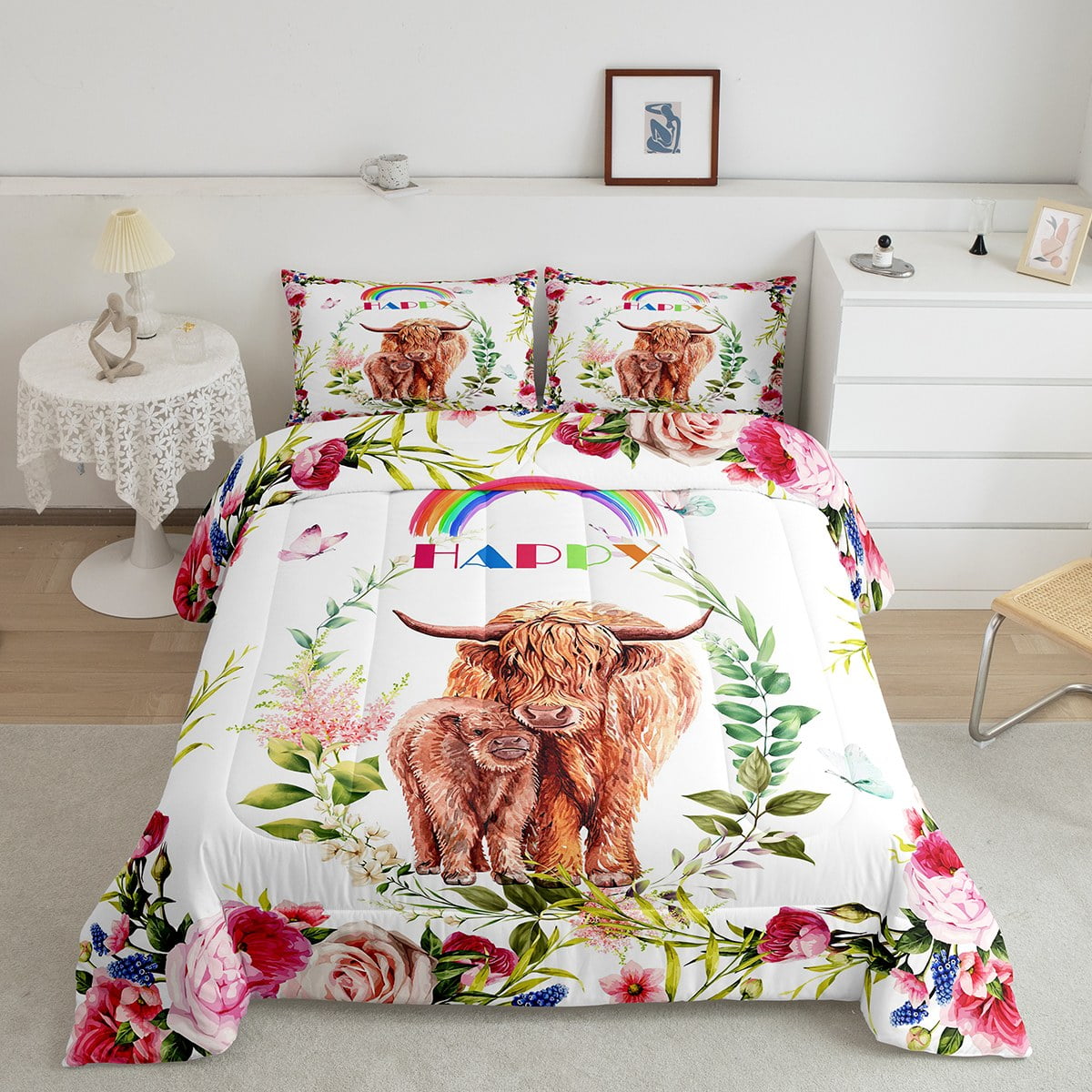 Highland Cow Comforter Set Western Bedding King,Longhorn Bull Cattle Rustic Farm Animals Down ...