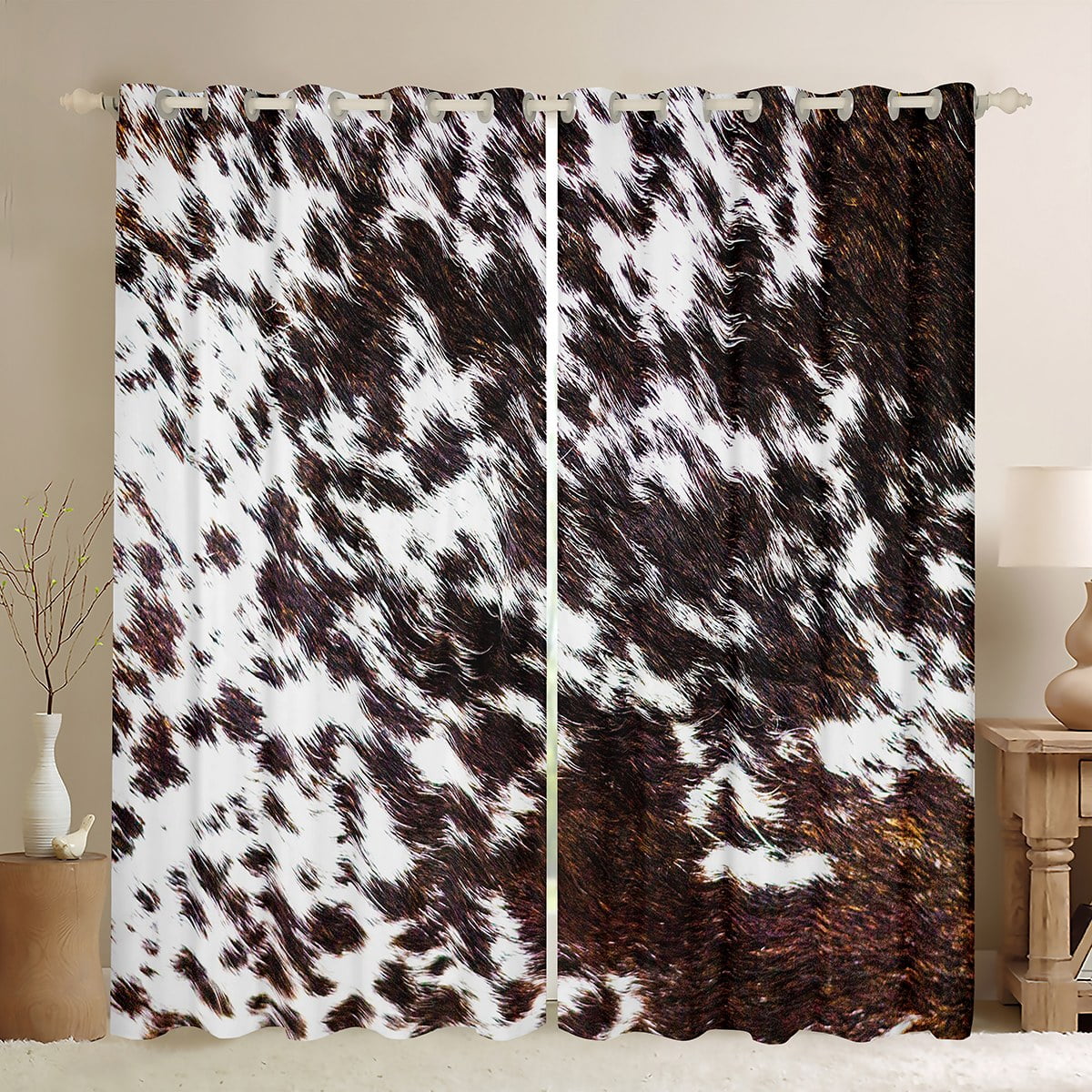 Highland Cow Cowhide Blackout Curtains,Brown Black Milk Cow Print ...