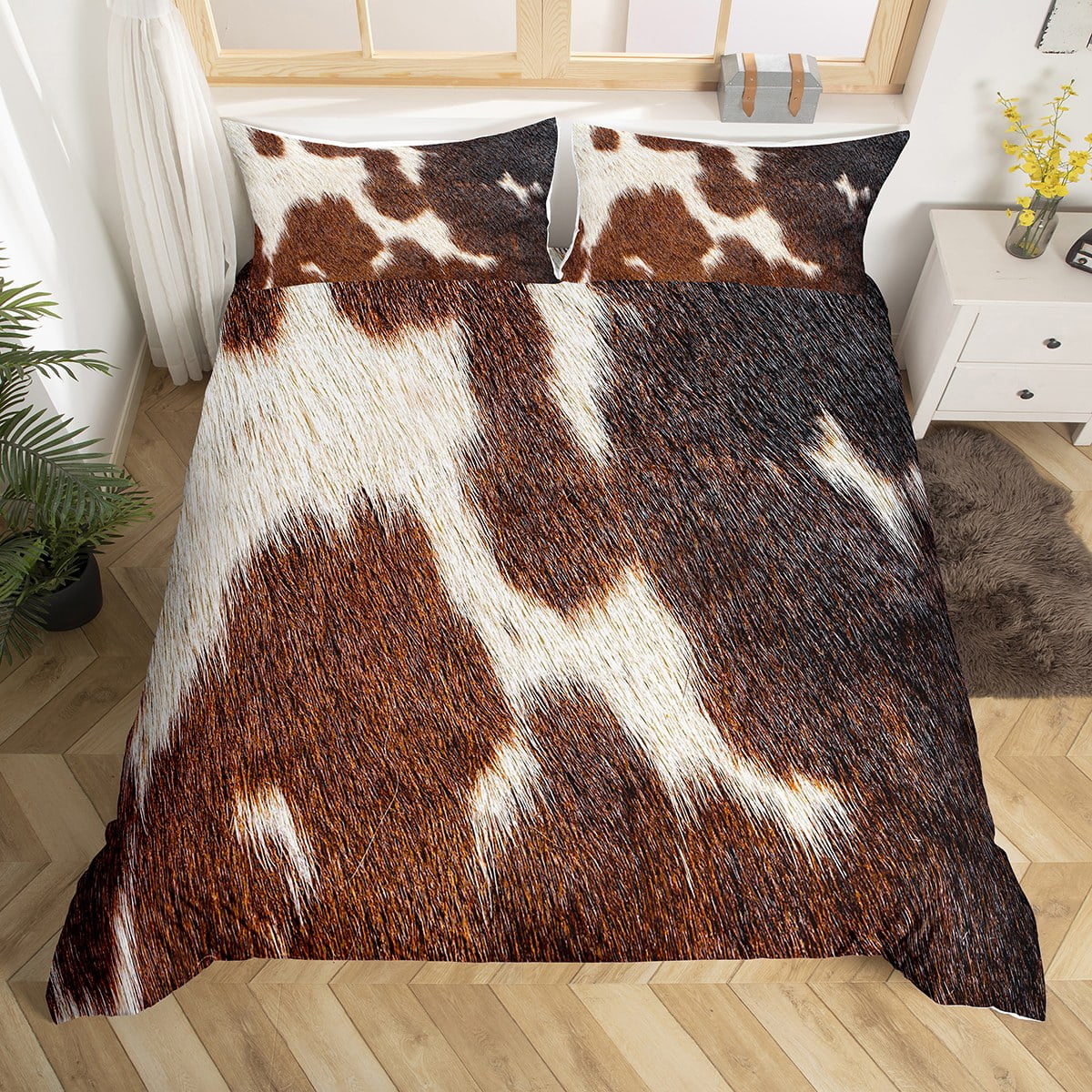Highland Cow Cowhide Comforter Cover,Black Brown Milk Cow Print Duvet ...