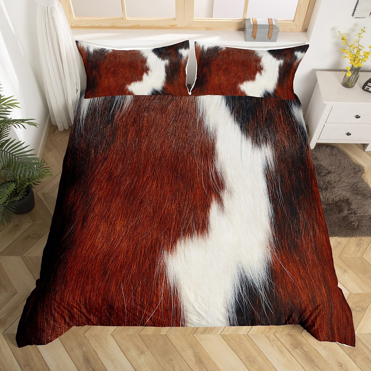 Highland Cow Cowhide Comforter Cover,Black Brown Milk Cow Print Duvet ...