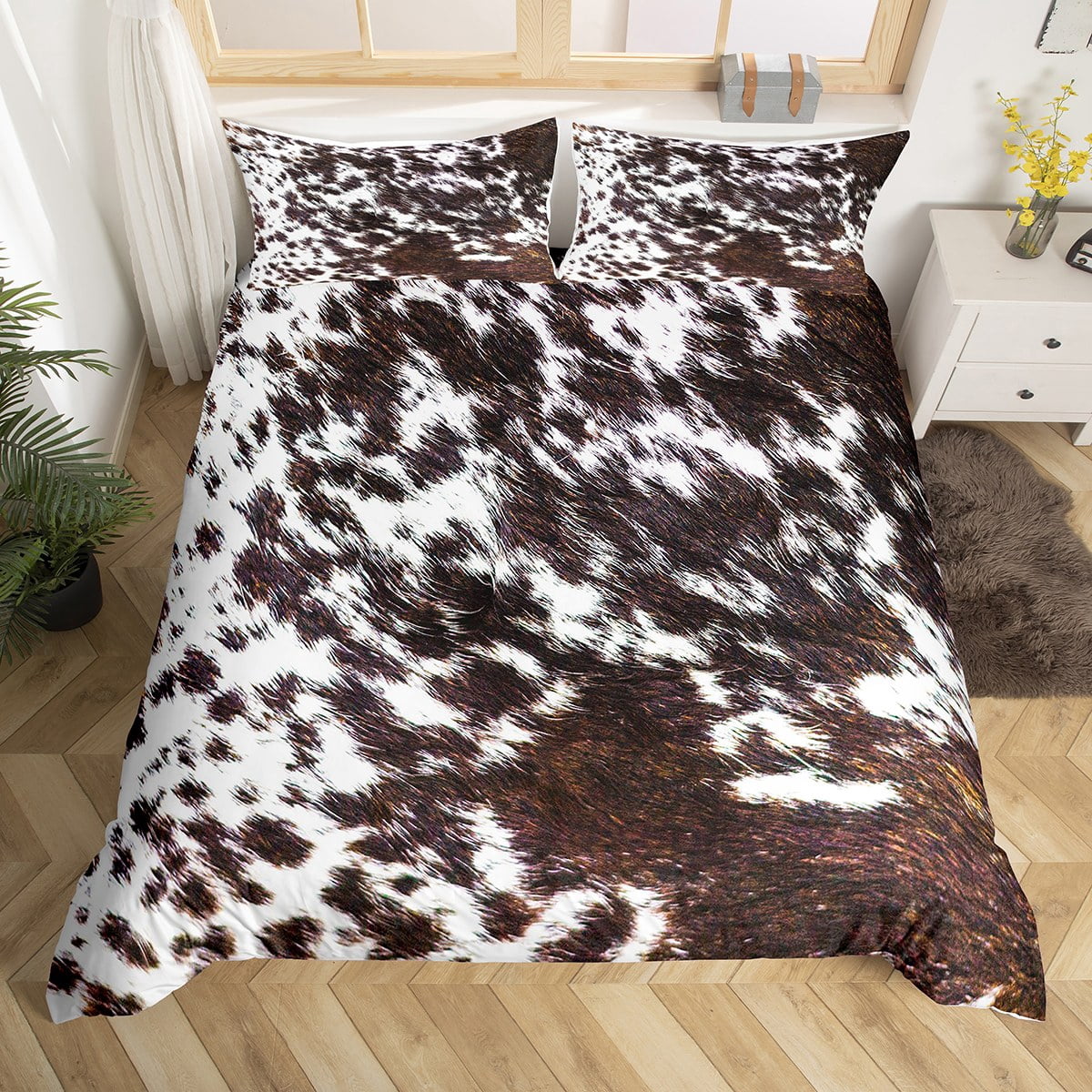 Highland Cow Cowhide Comforter Cover,Brown Black Milk Cow Print Duvet ...