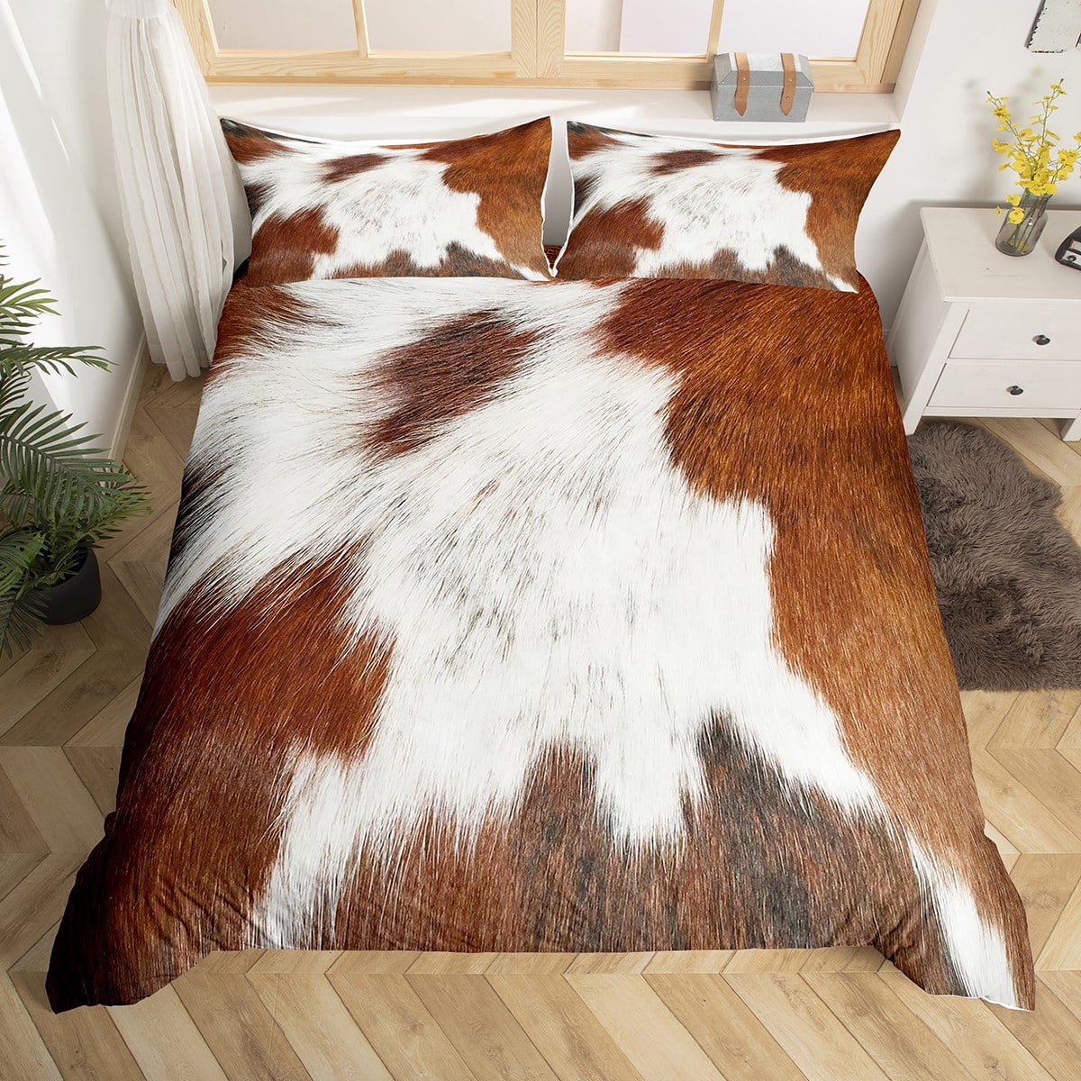 Highland Cow Cowhide Comforter Cover,Brown Milk Cow Print Duvet Cover ...