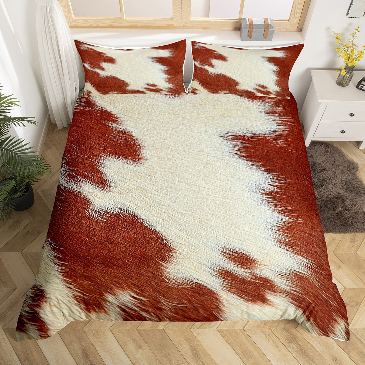 Highland Cow Cowhide Comforter Cover,Red Brown Milk Cow Print Duvet Cover Full,Rustic Farm ...