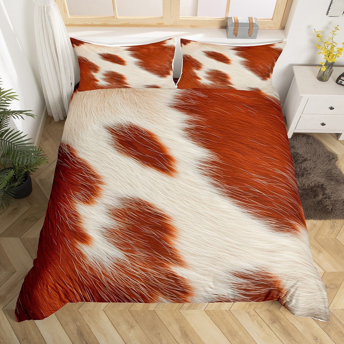 Highland Cow Cowhide Comforter Cover,Red Brown Milk Cow Print Duvet ...