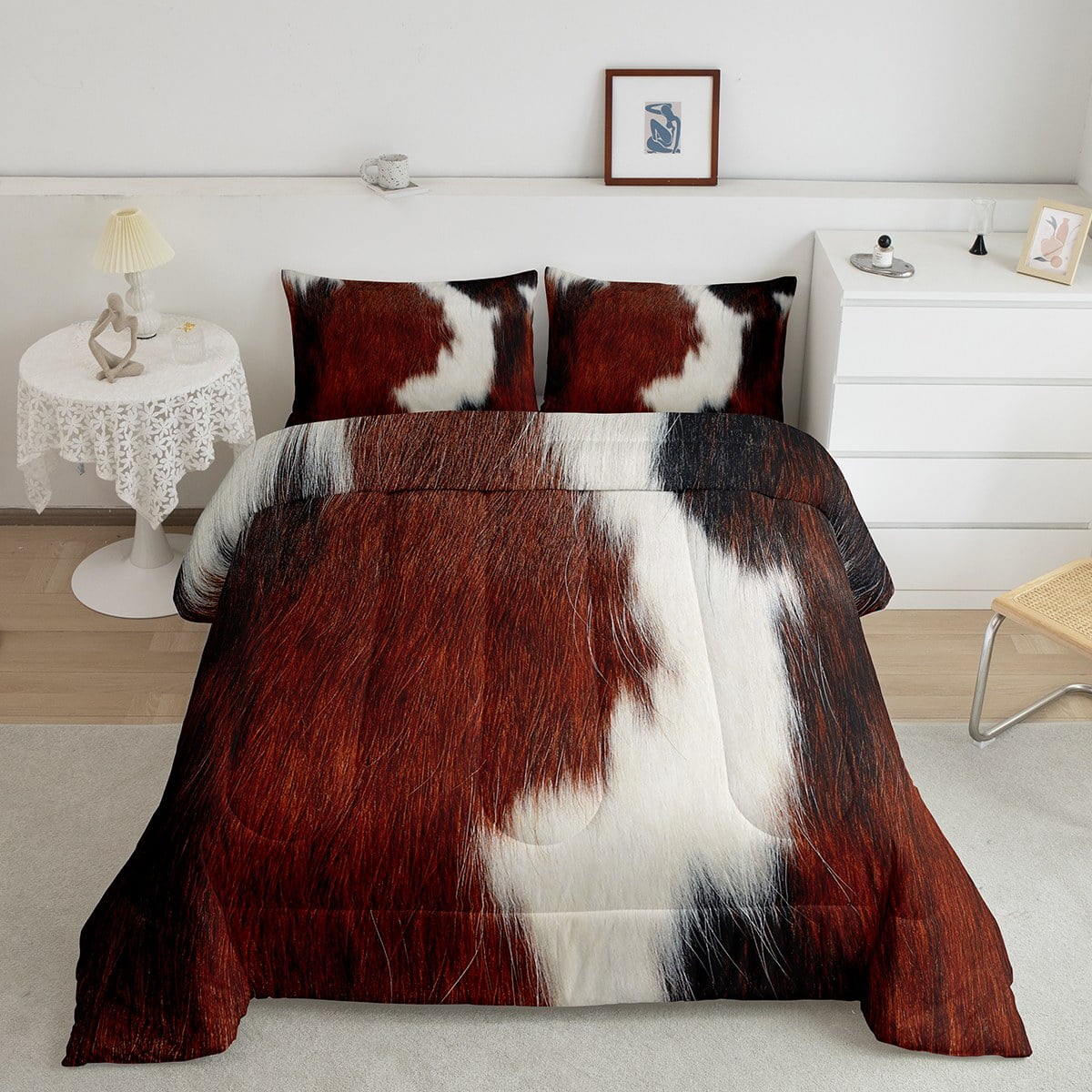Highland Cow Cowhide Comforter Set,Black Brown Milk Cow Print Down ...