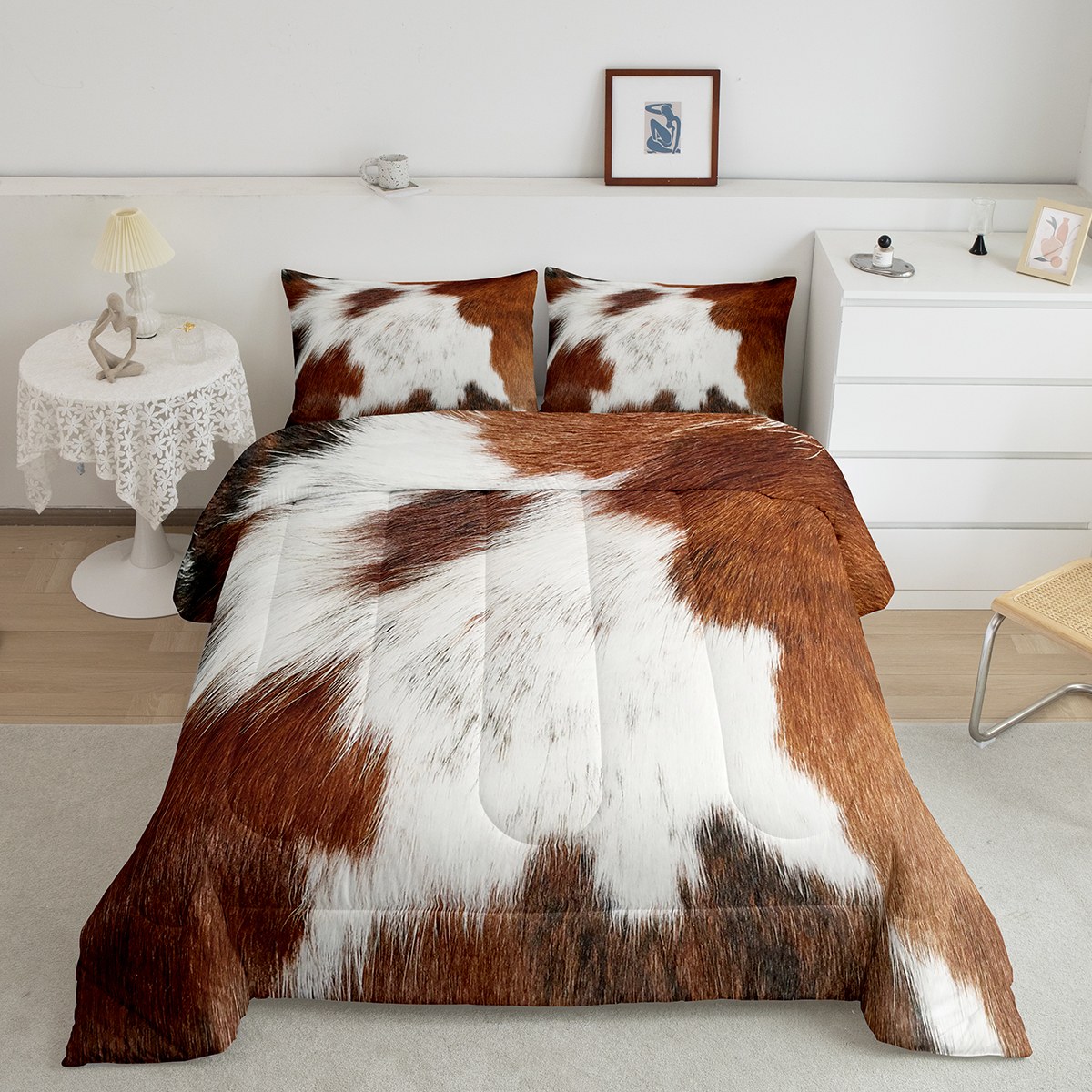 Highland Cow Cowhide Comforter Set,Brown Milk Cow Print Down Comforter ...