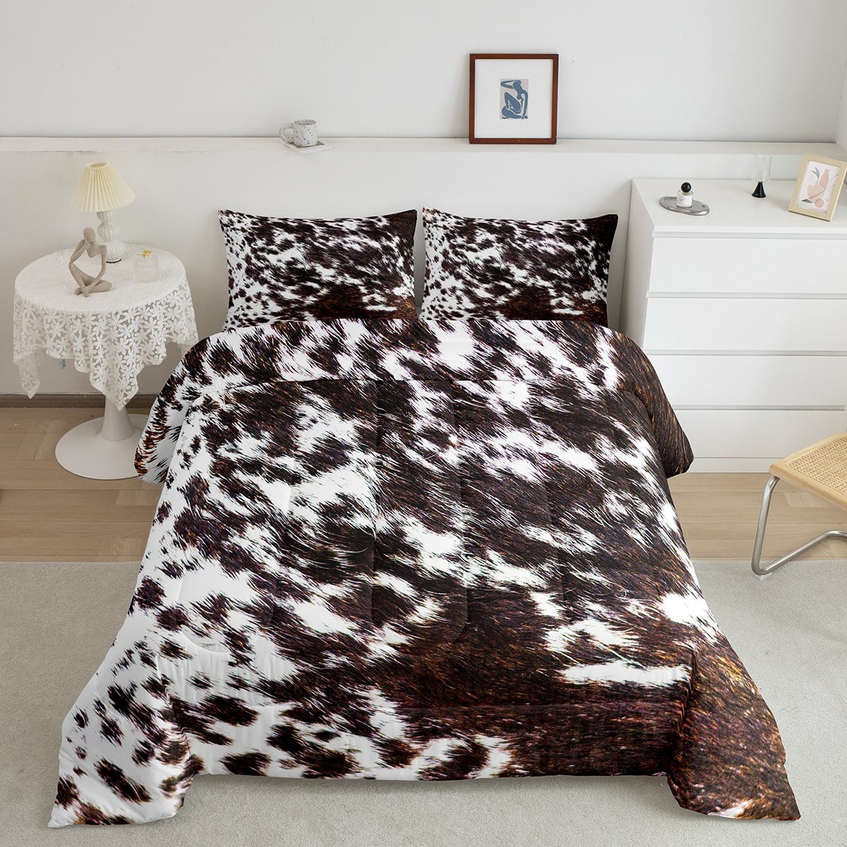 Highland Cow Cowhide Comforter Set,Brown Black Milk Cow Print Down ...