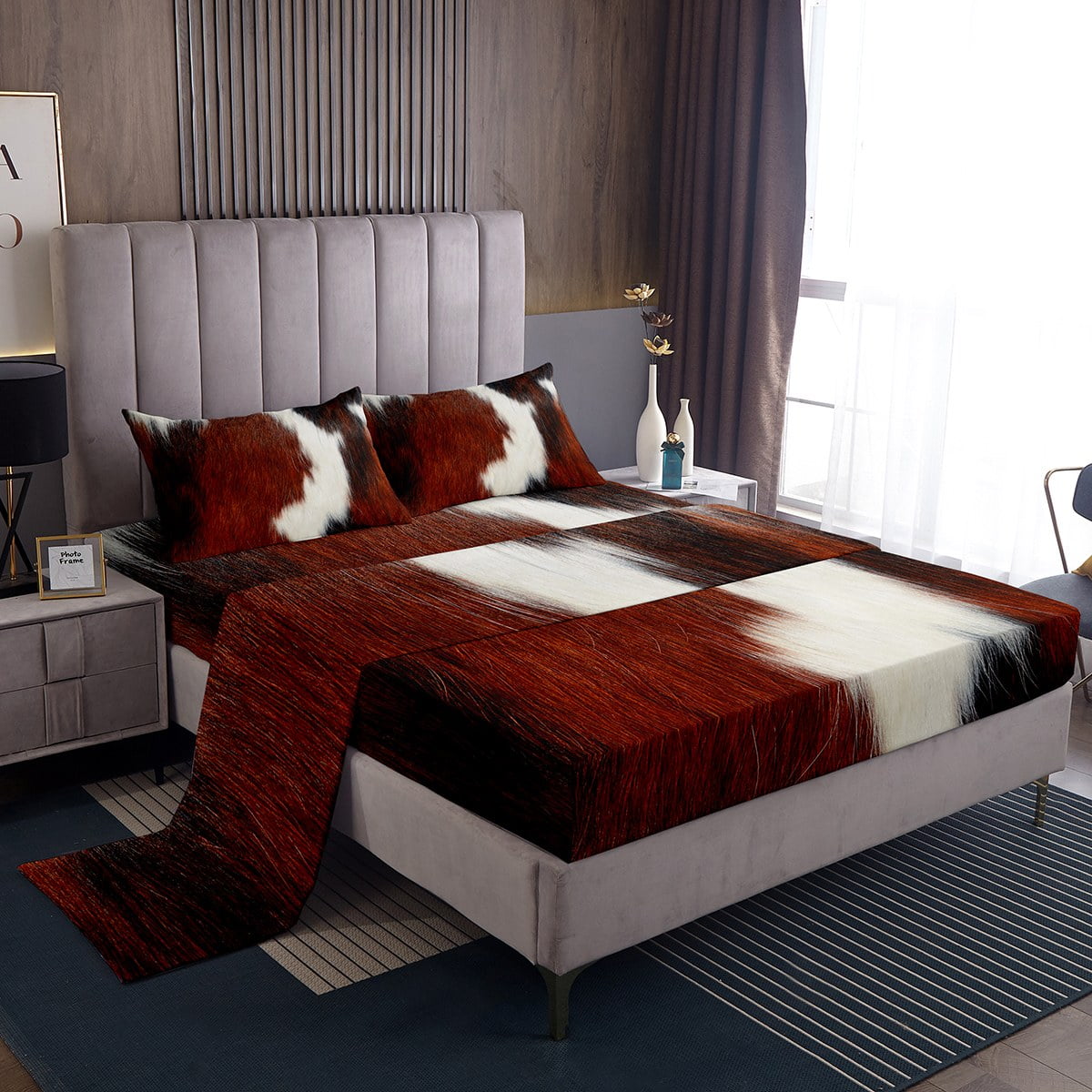 Highland Cow Cowhide Sheet Set,Black Brown Milk Cow Print Fitted Sheet ...