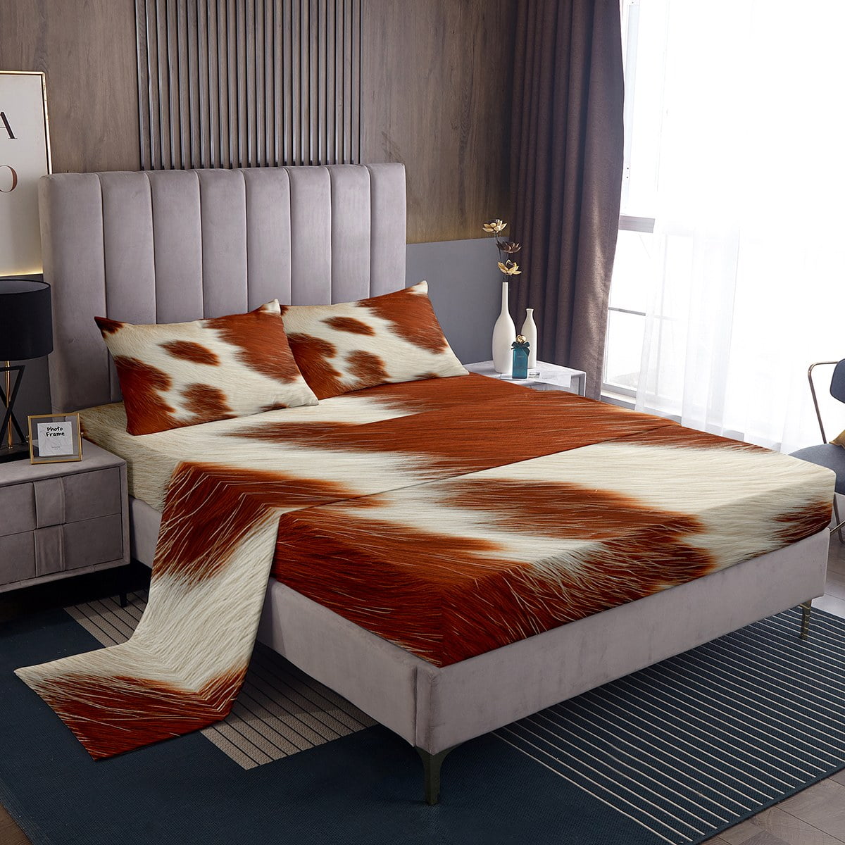 Highland Cow Cowhide Sheet Set,Red Brown Milk Cow Print Fitted Sheet ...