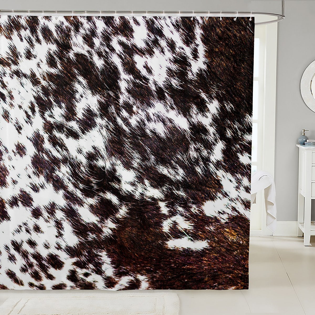 Highland Cow Cowhide Shower Curtain Sets,Brown Black Milk Cow Print ...
