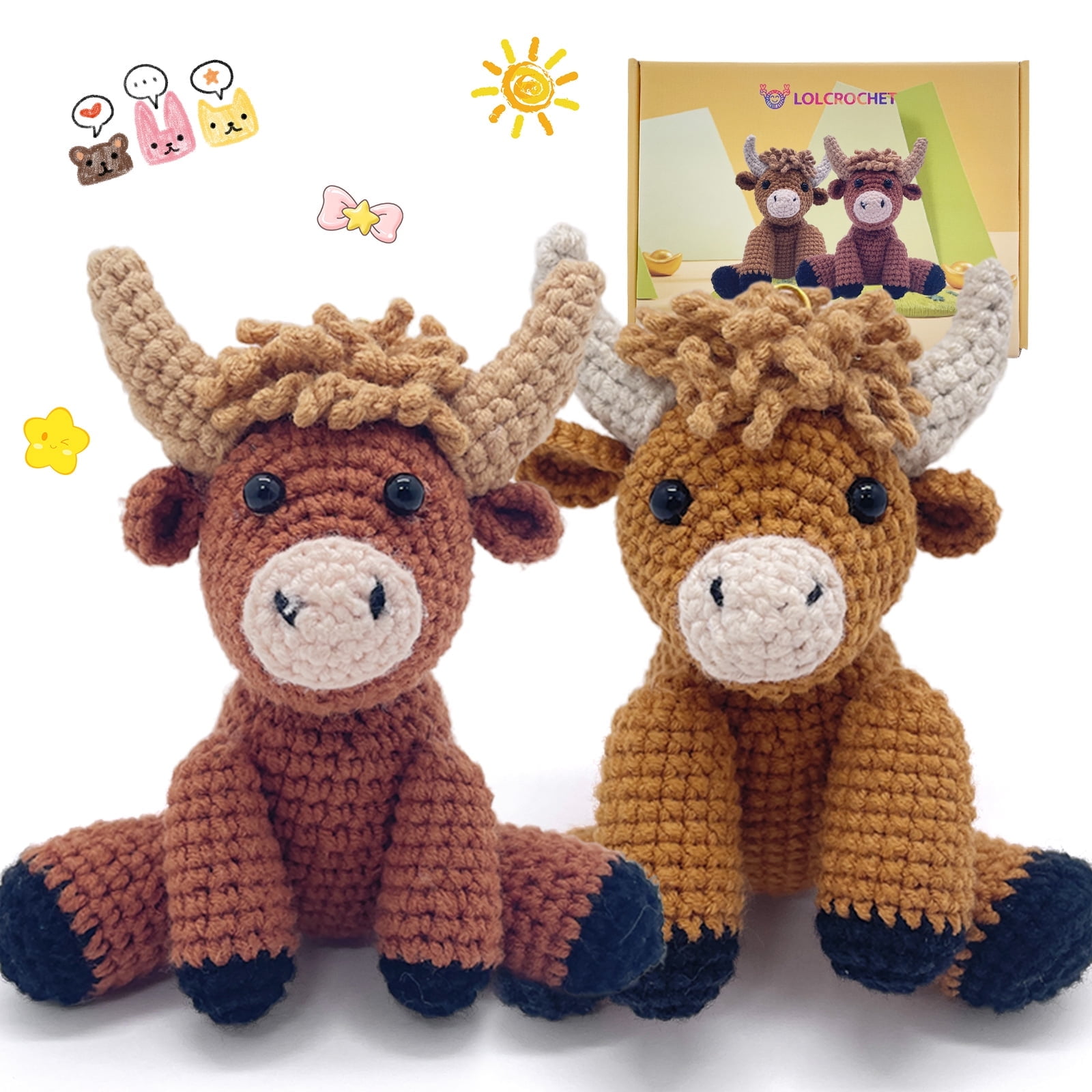 Highland Cow Crochet Kit for Beginners Adults, 2 Pcs Animals Amigurumi ...