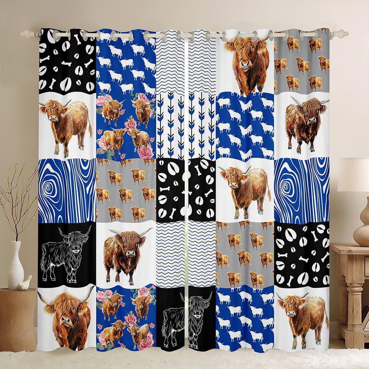 Highland Cow Curtain Farm Animals Window curtain 2 Panels 42"Wx90"L ...