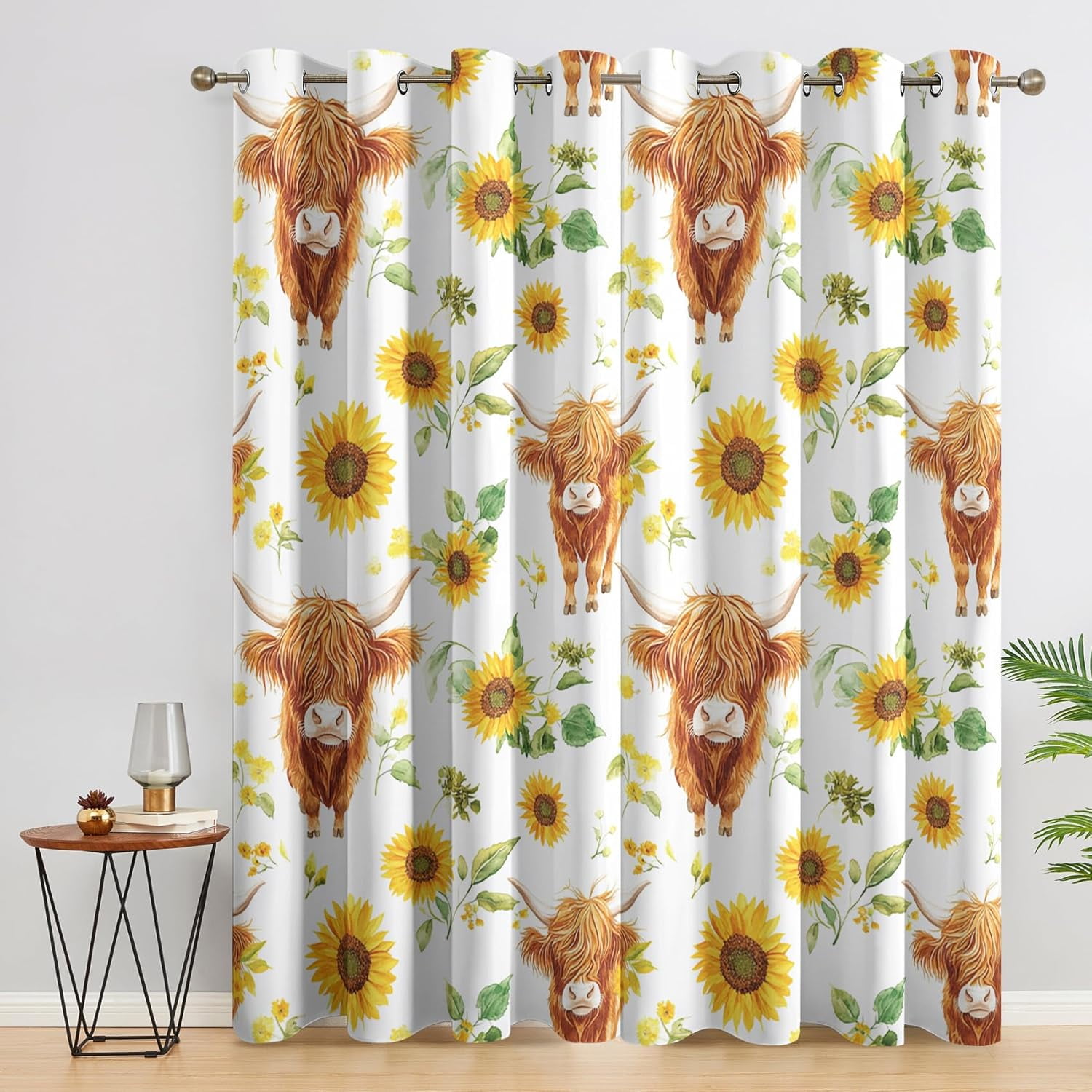 Highland Cow Curtains Bedroom - Sunflower Window Curtains, Highland ...