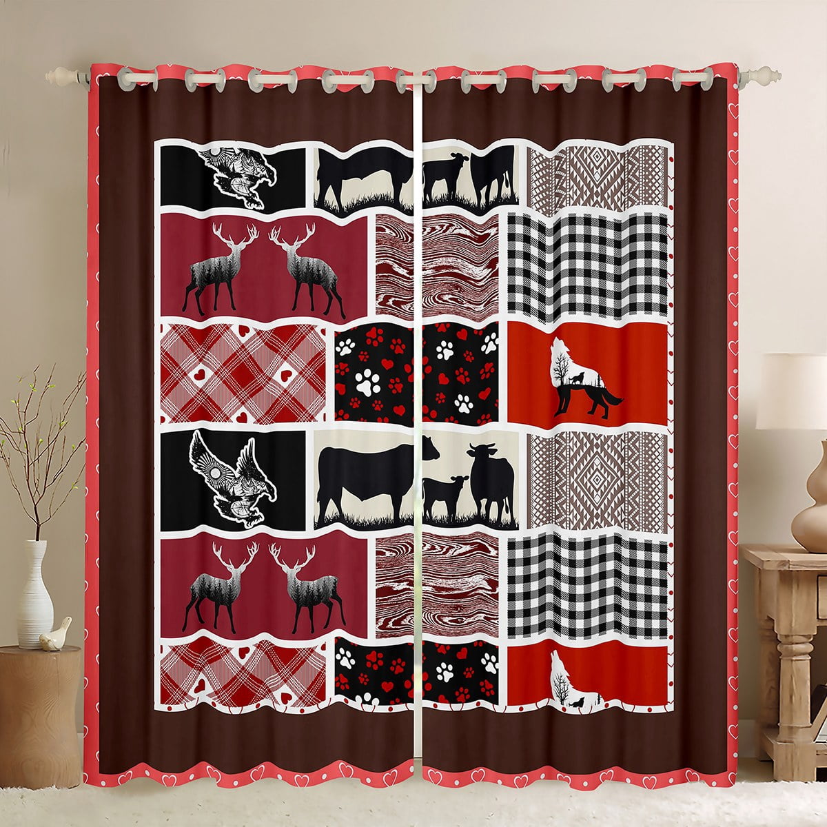 Highland Cow Curtains & Drapes,Milk Cow Elk Deer Window Treatments,Wolf ...