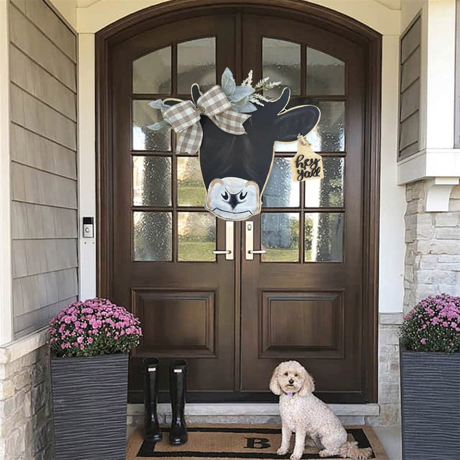 Highland Cow Decor Cow Head Wreath Sign Gifts Wooden Welcome Door ...