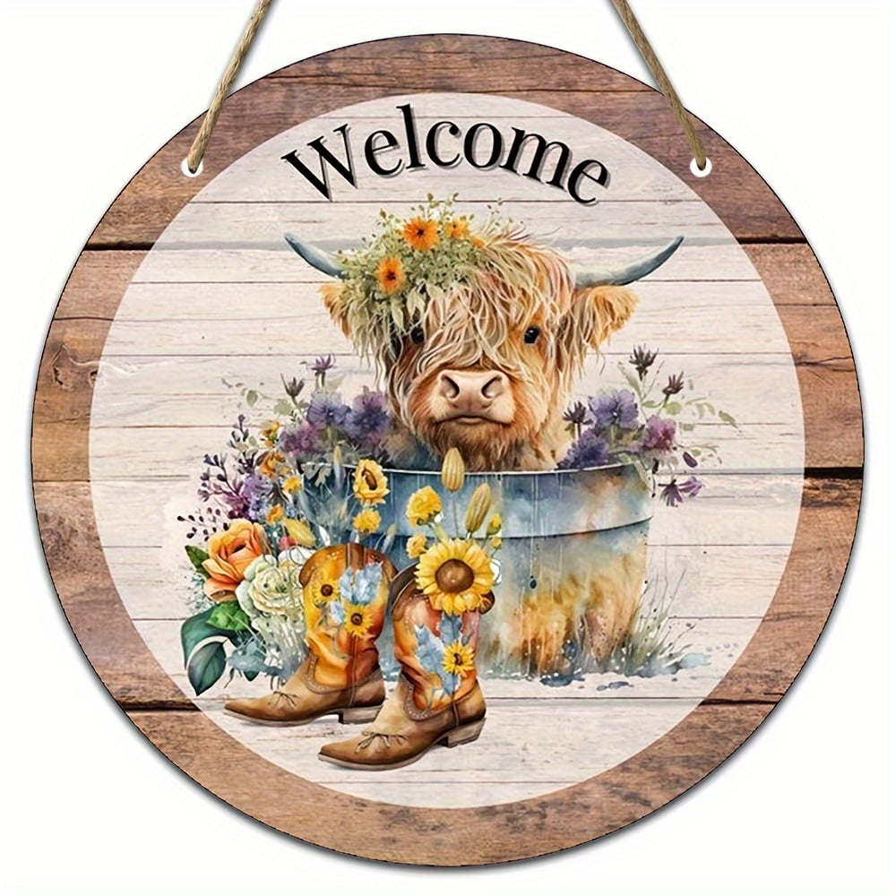 Highland Cow Decoration, Spring Welcome Sign, Front Door Decoration ...
